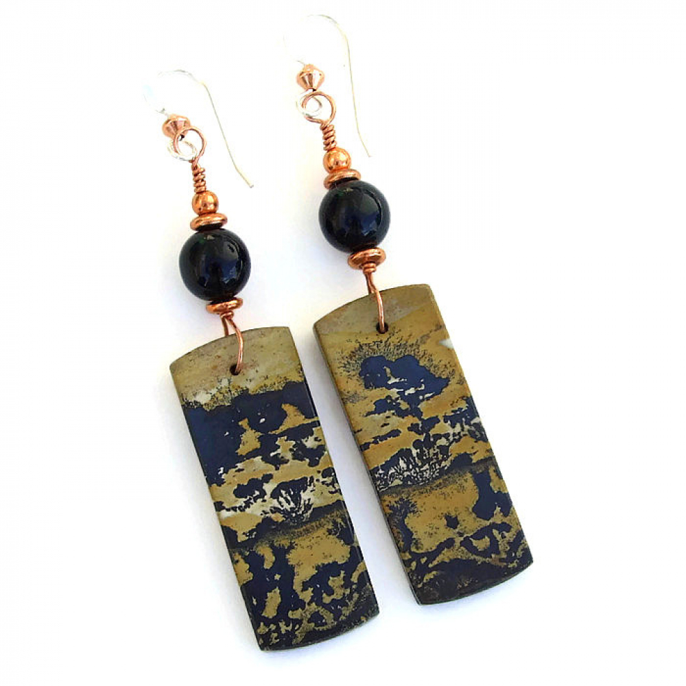 "Desert Dreams" - Picture Jasper Handmade Earrings, Black Onyx Copper ...