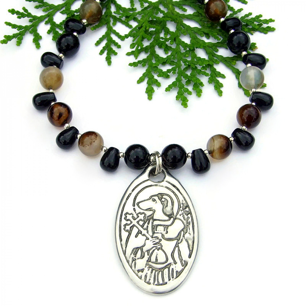 St Christopher Dog Head Necklace, Religious Gemstone Handmade Necklace ...