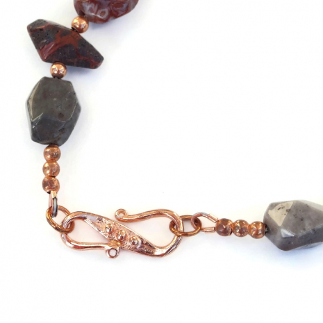 Copper Feather Necklace, Mixed Agate Gemstones Earthy Handmade Jewelry ...