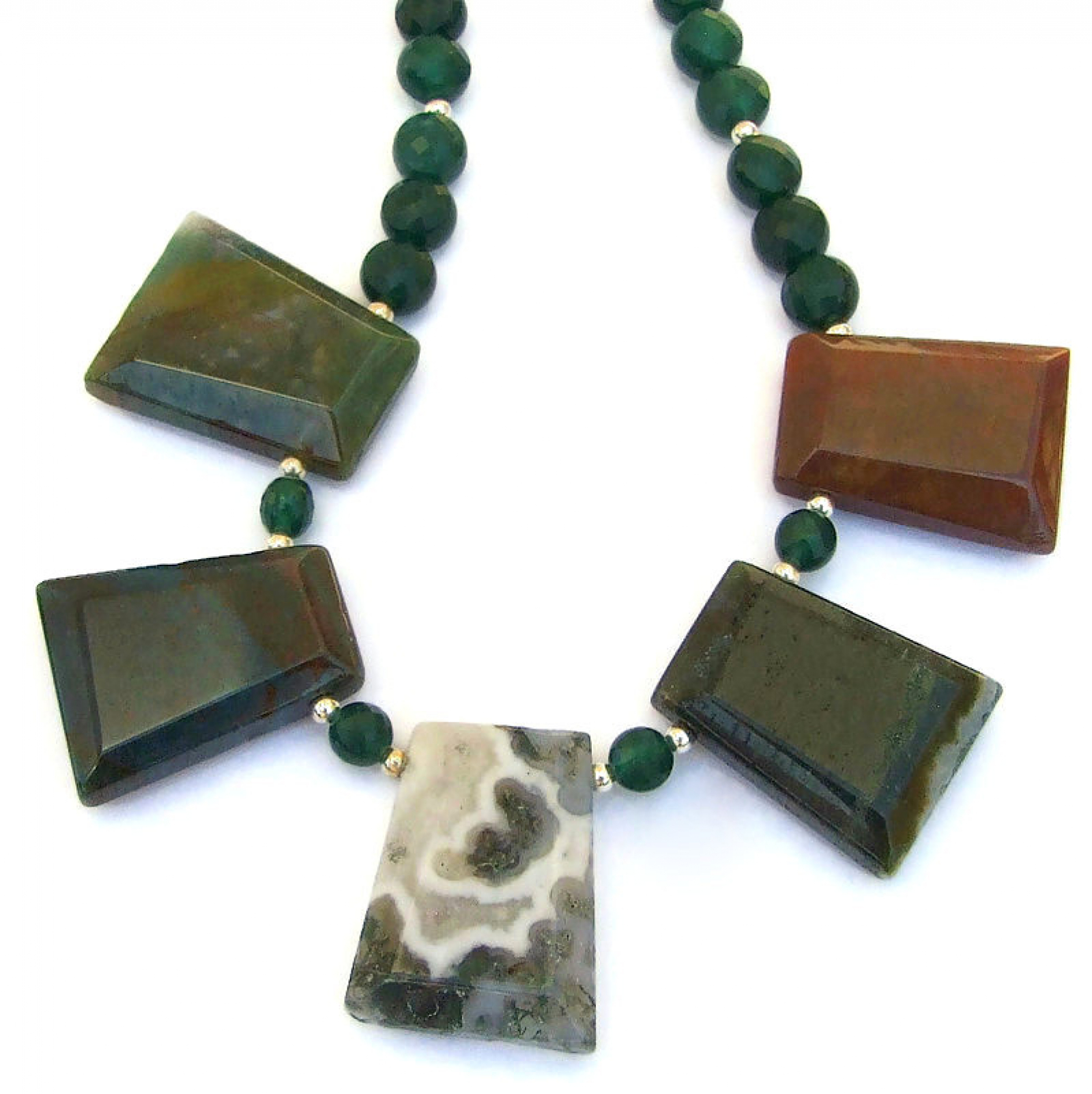 India Agate Necklace, Green Quartz Boho Handmade Gemstone Jewelry Gift ...