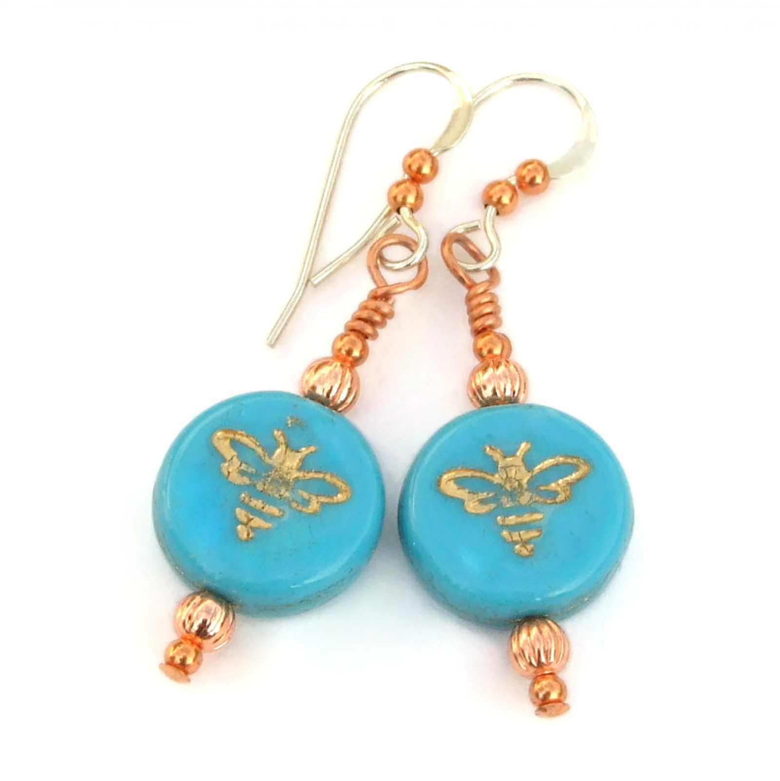 Bee Earrings, Turquoise Blue Gold Copper Handmade Bees Jewelry Gift ...