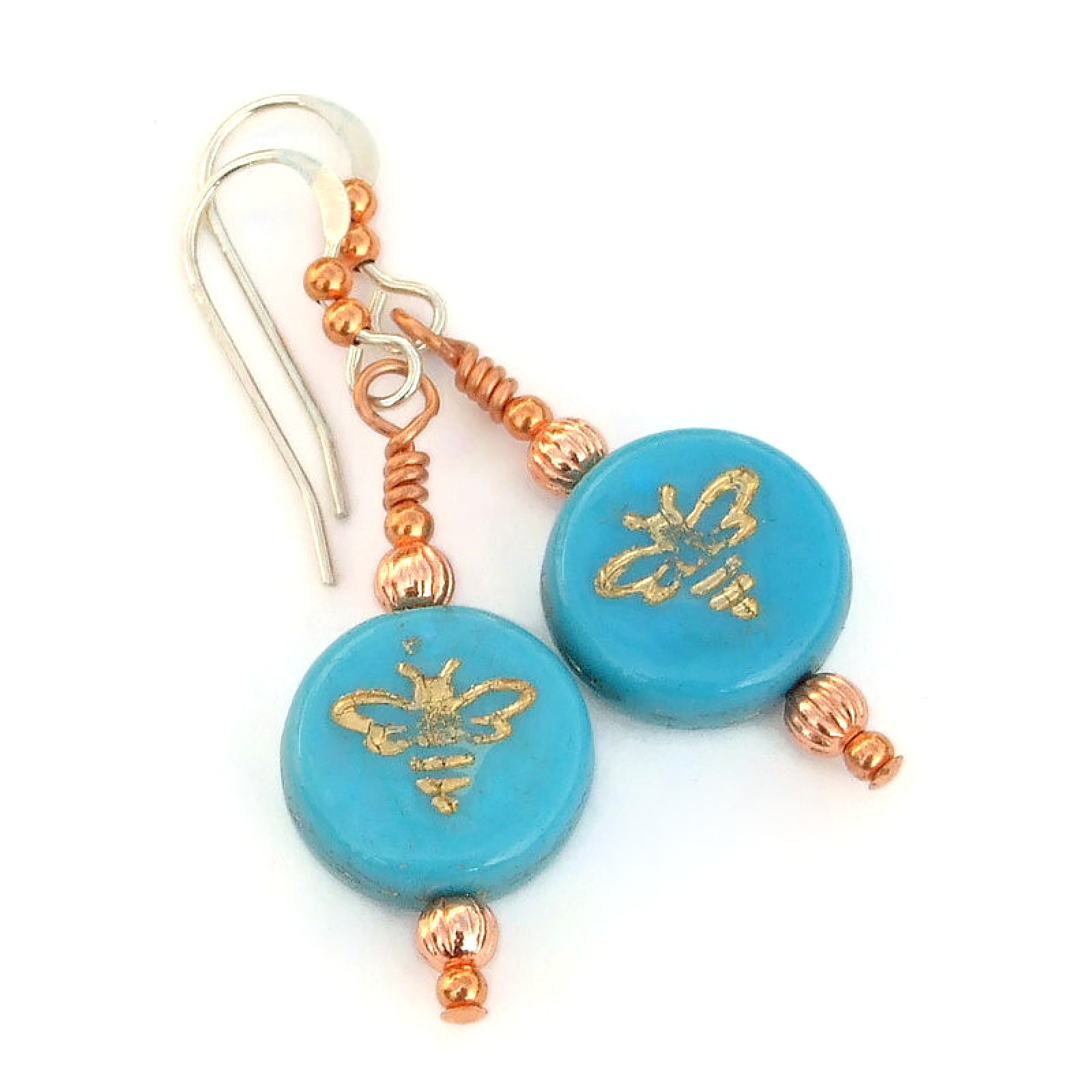 Bee Earrings, Turquoise Blue Gold Copper Handmade Bees Jewelry Gift ...