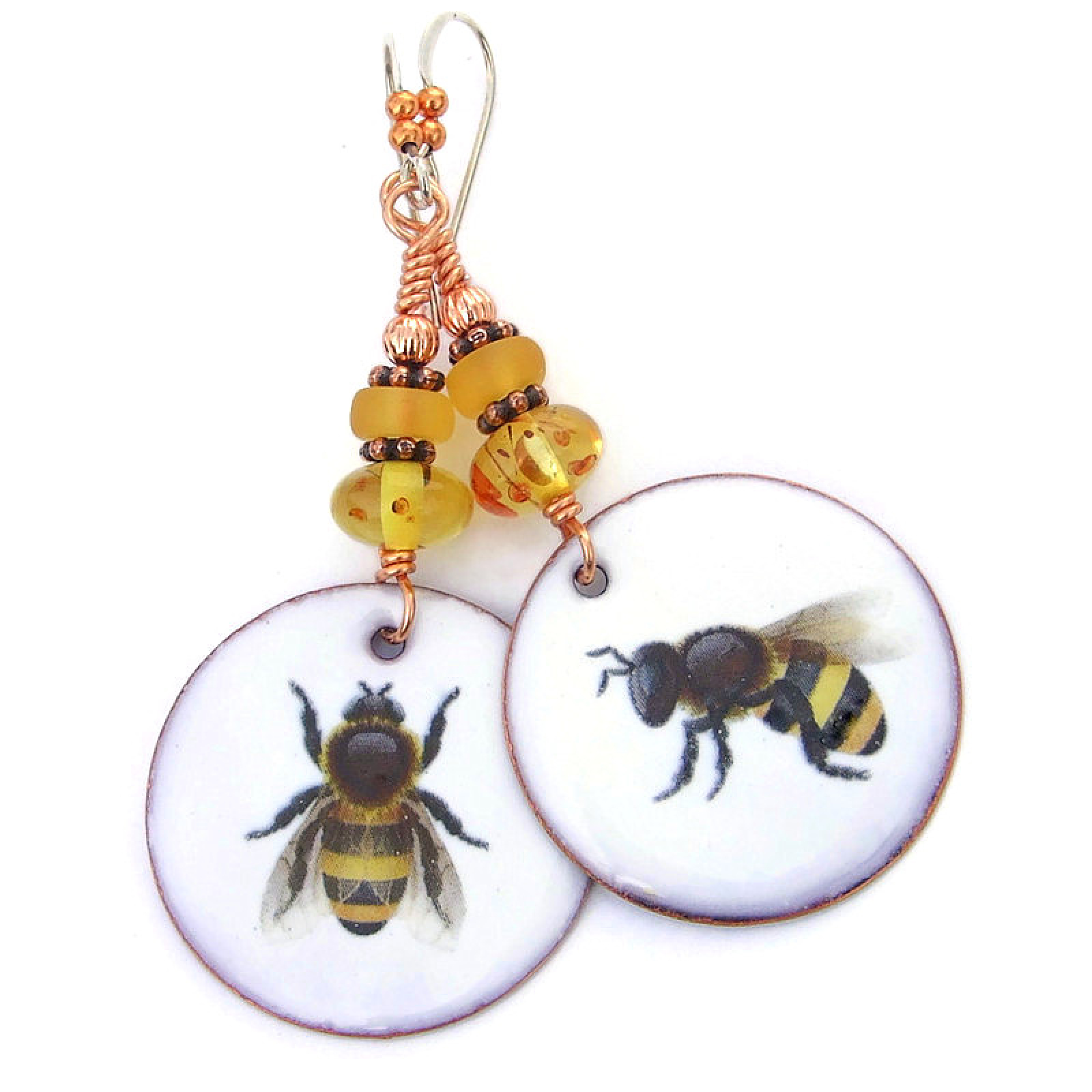 Bumble Bee Earrings, Enamel Amber Artisan Handmade Bee Lover Jewelry ...