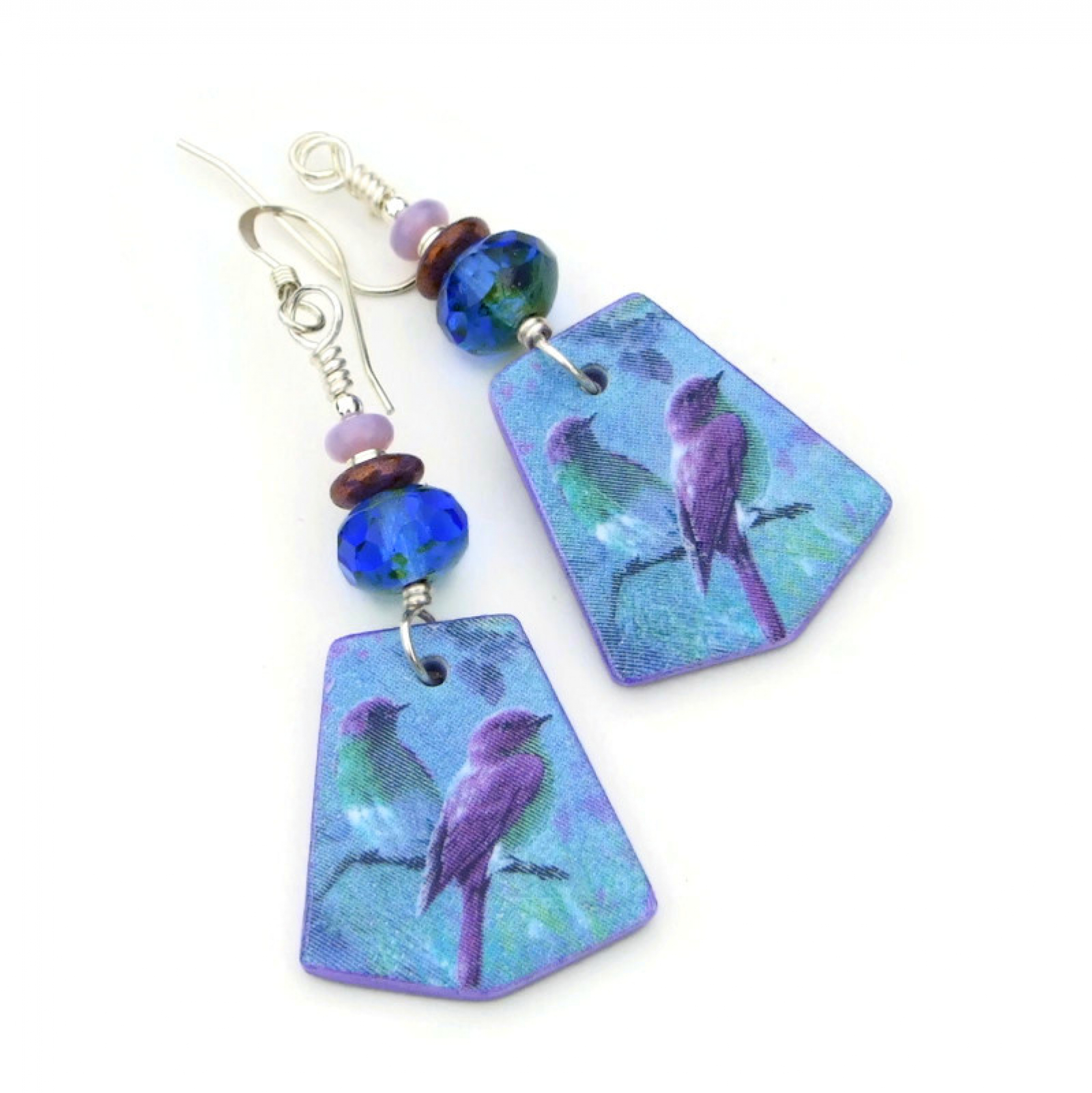 Bird Earrings, Lightweight Purple Blue Handmade Birds Lover Jewelry ...