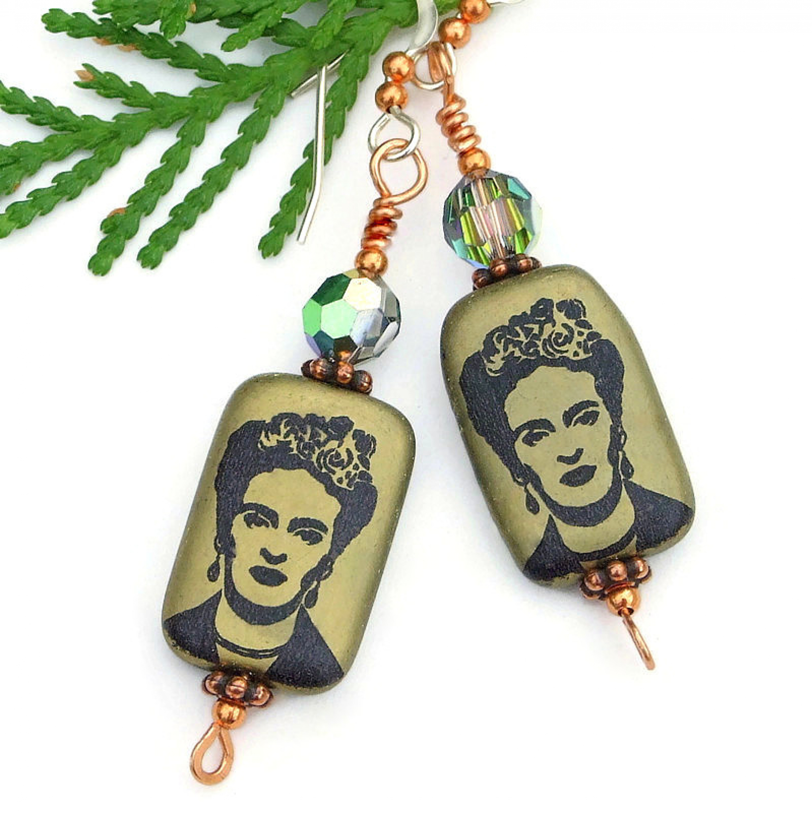 Frida Kahlo Earrings Black Gold Laser Etched Crystals Handmade Jewelry ...