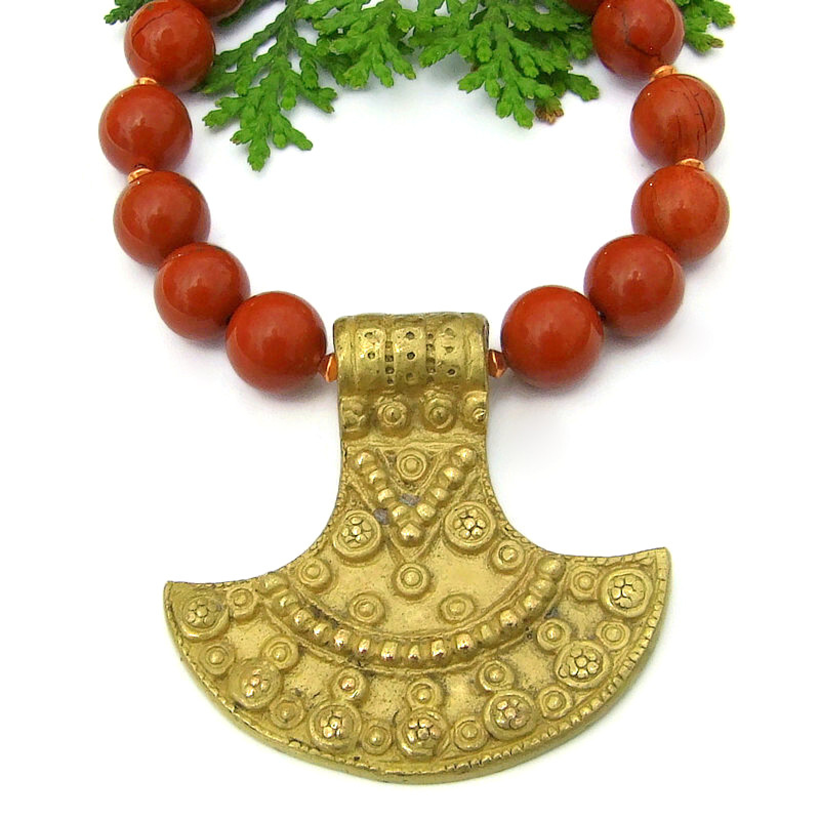 Nepal Tribal Shield Pendant Necklace, Red Jasper Handmade Jewelry Gift ...