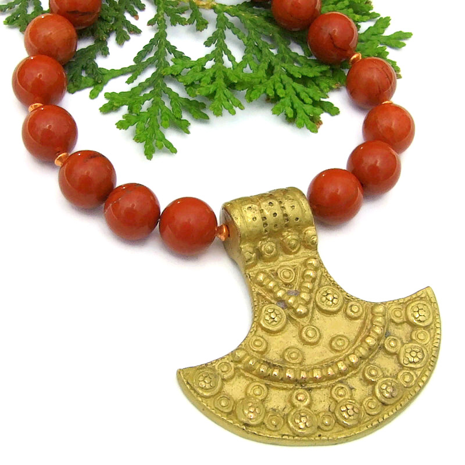 Nepal Tribal Shield Pendant Necklace, Red Jasper Handmade Jewelry Gift ...