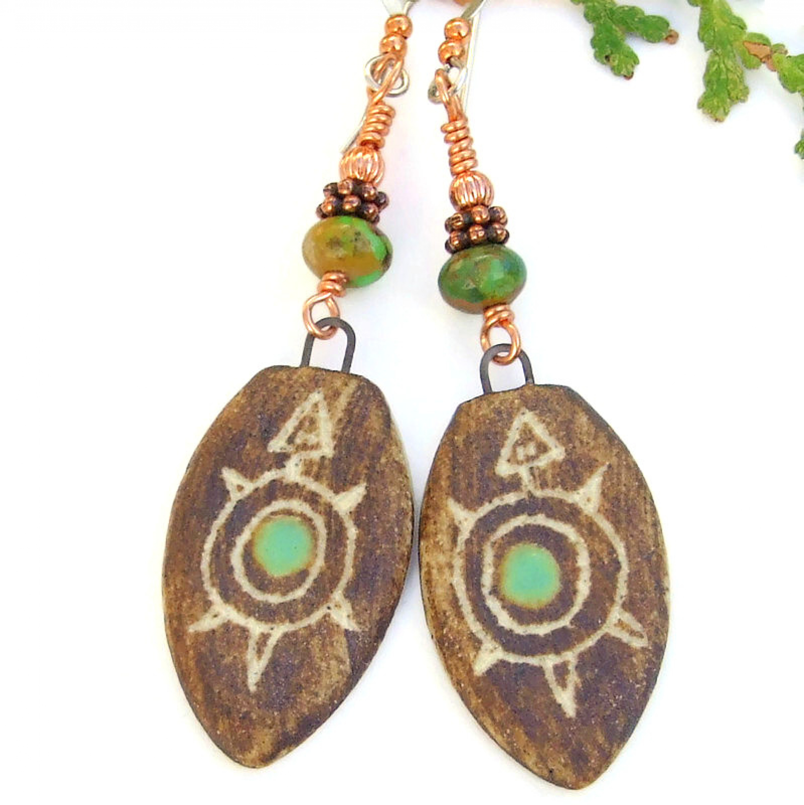 Sgraffito Turtle Earrings Brown Green Turquoise Handmade Glyph Jewelry ...