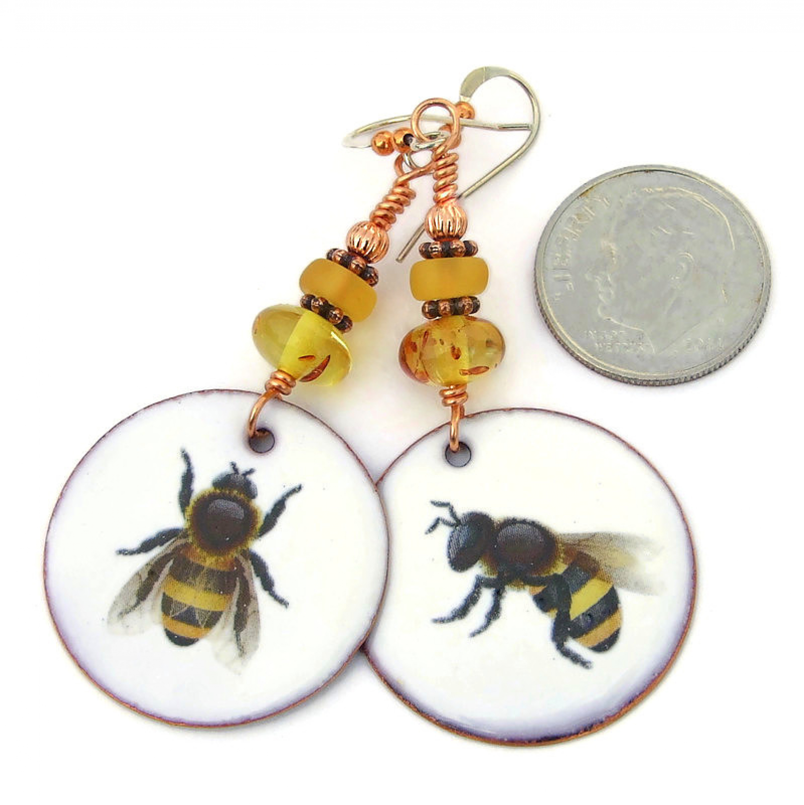 Bumble Bee Earrings, Enamel Amber Artisan Handmade Bee Lover Jewelry ...