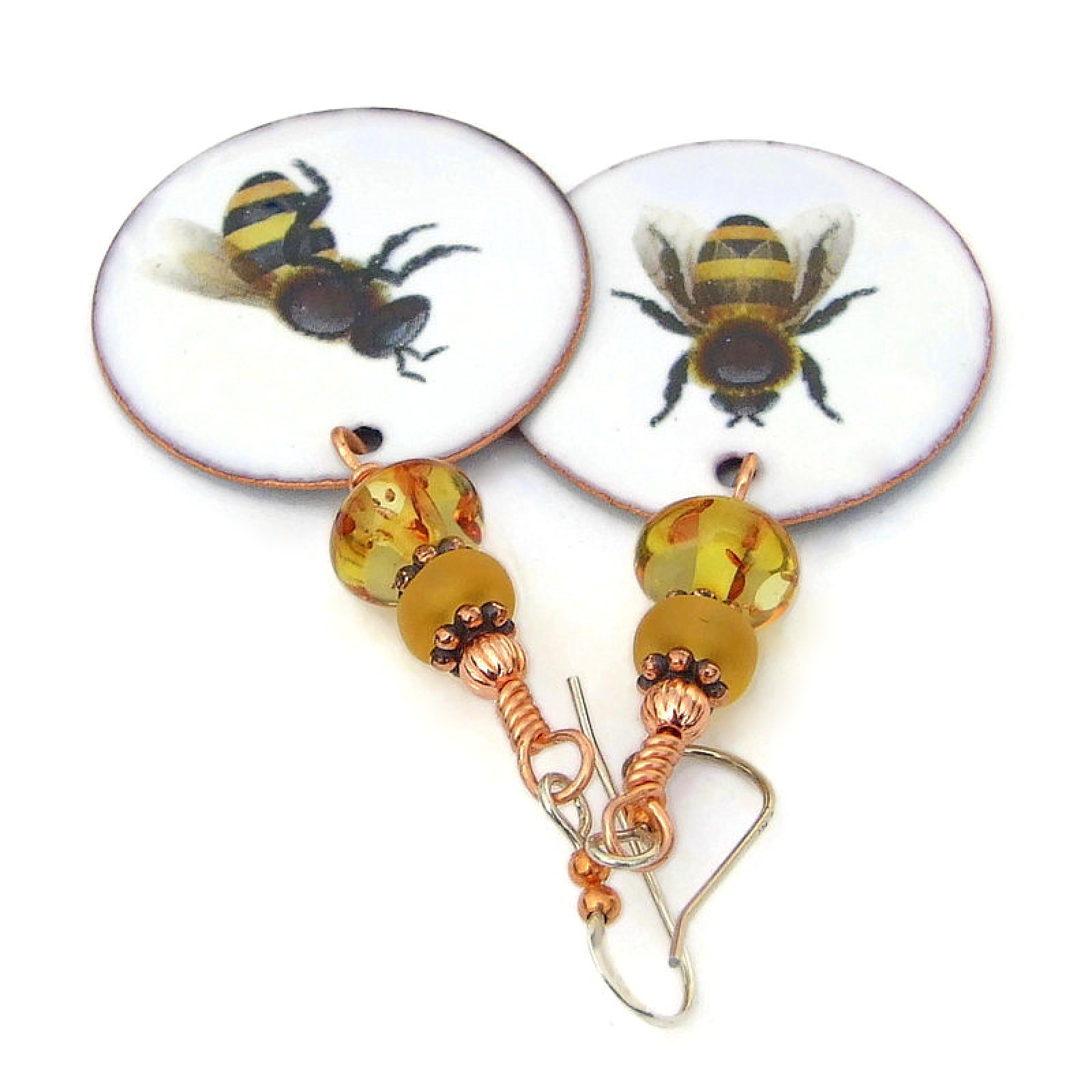 Bumble Bee Earrings, Enamel Amber Artisan Handmade Bee Lover Jewelry ...