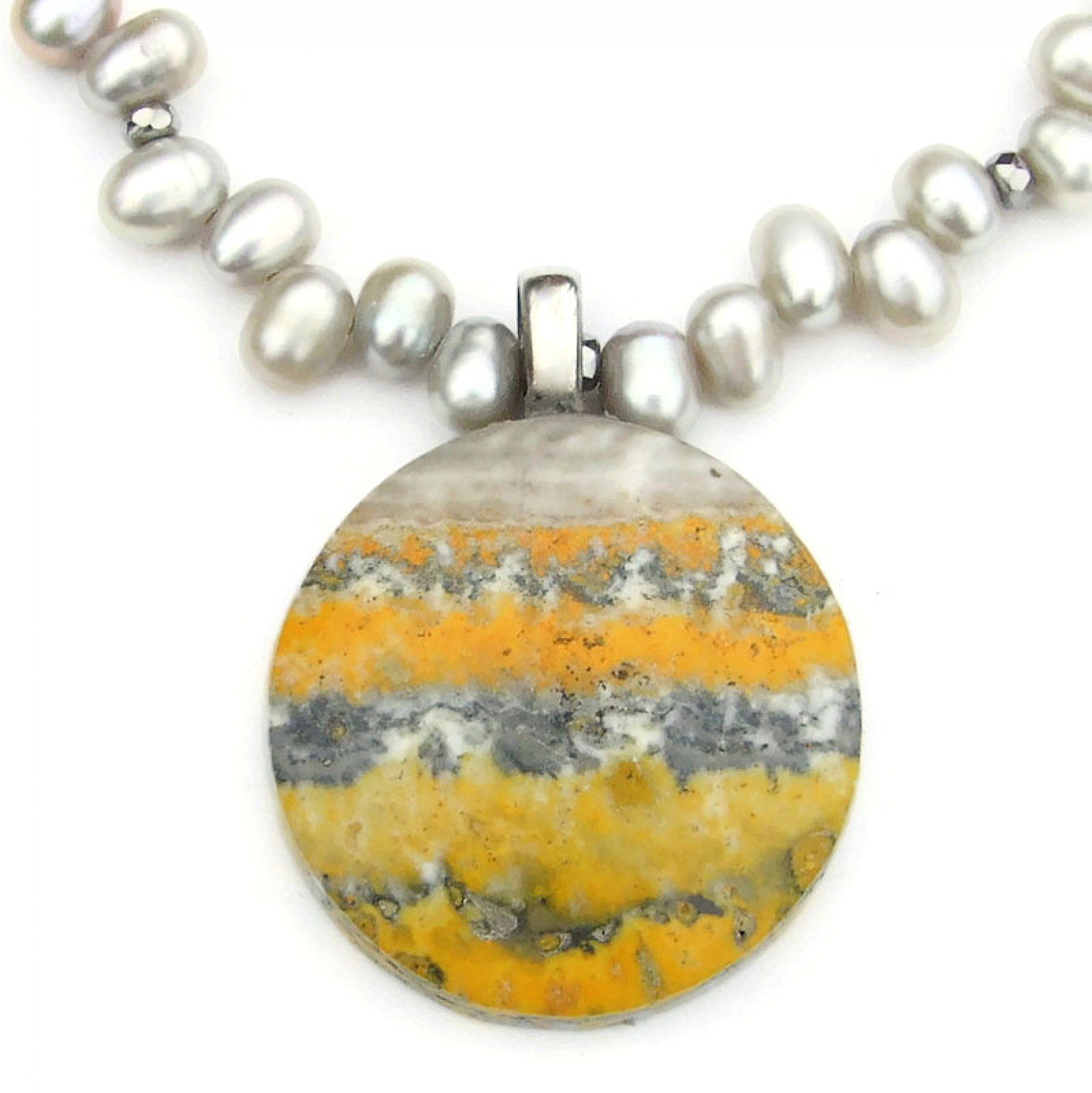 Bumblebee Jasper Necklace Top Drilled Pearls Handmade Gemstone Jewelry ...