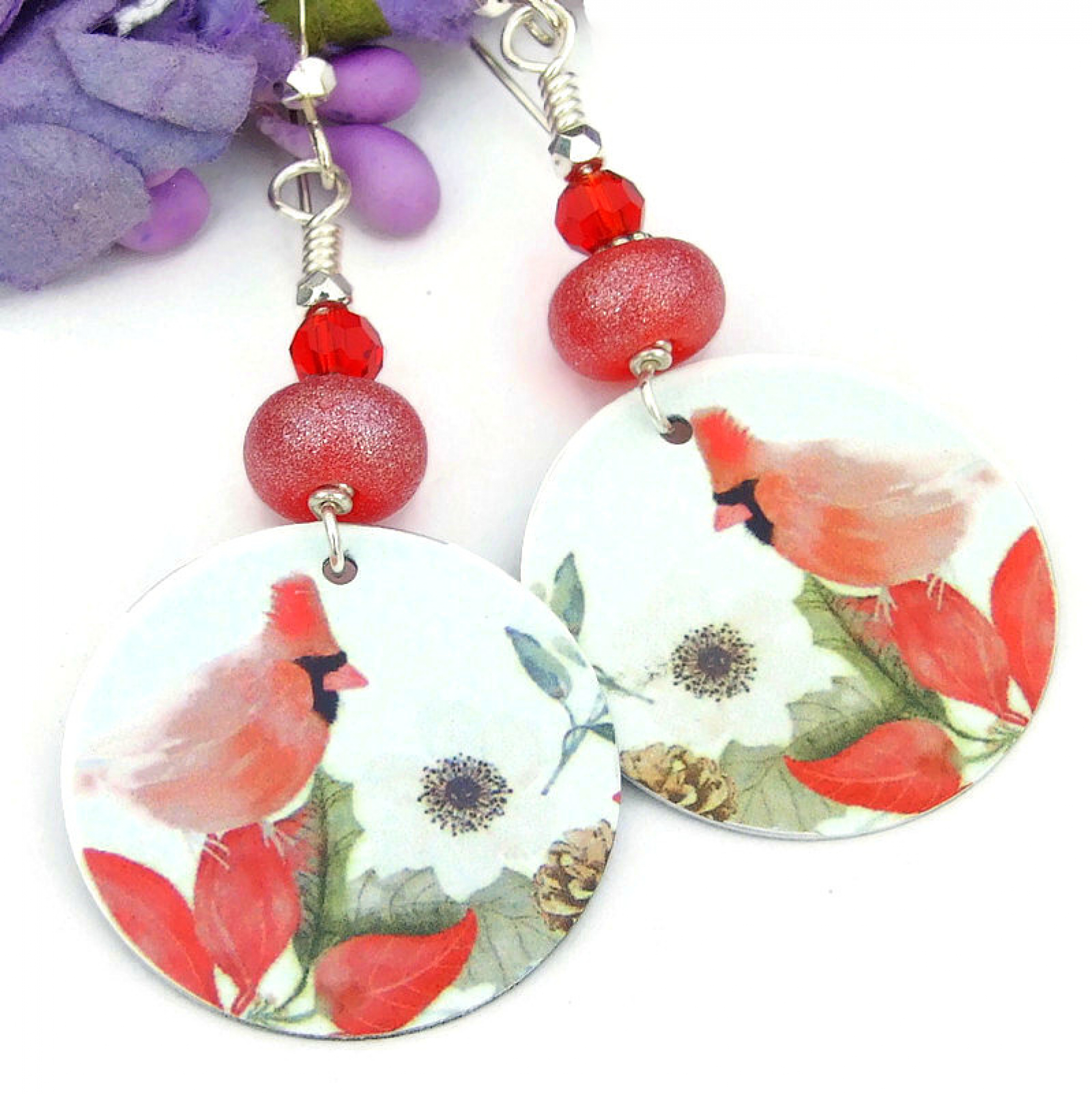 Cardinal Christmas Earrings, Holiday Handmade Red Bird Jewelry Gift ...