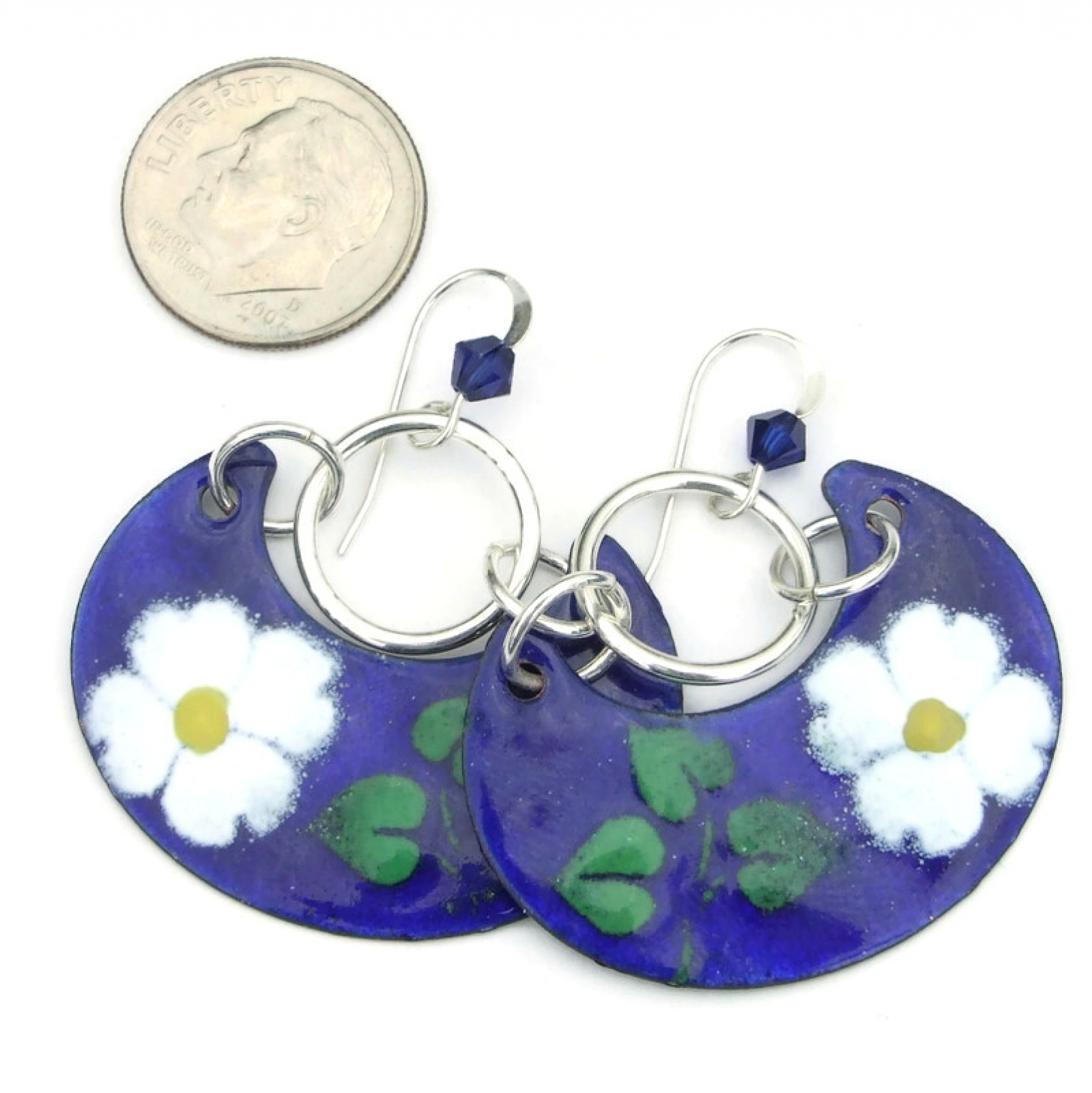 Boho Flower Earrings, Blue White Enamel Sterling Handmade Jewelry Gift ...