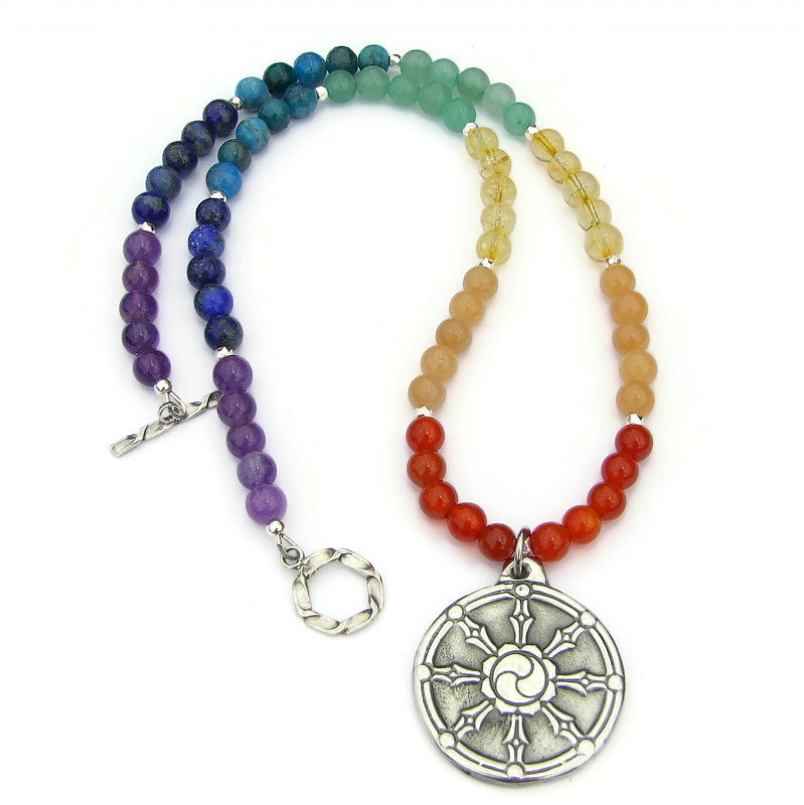 Dharma Wheel Necklace, Chakra Gemstones Dharmachakra Handmade Jewelry ...