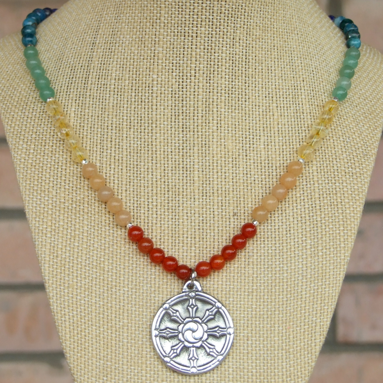 Dharma Wheel Necklace, Chakra Gemstones Dharmachakra Handmade Jewelry ...