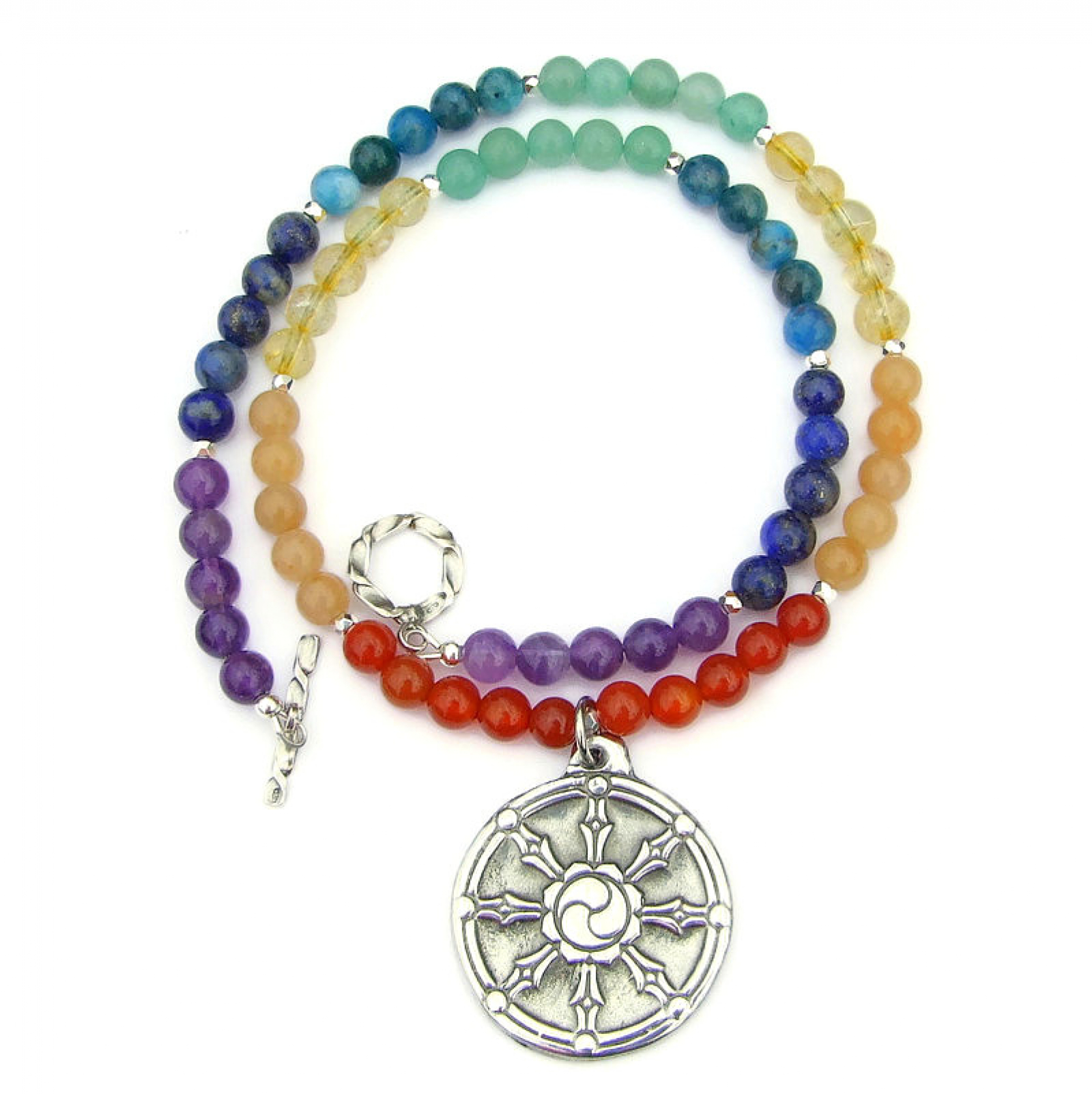 Dharma Wheel Necklace, Chakra Gemstones Dharmachakra Handmade Jewelry ...