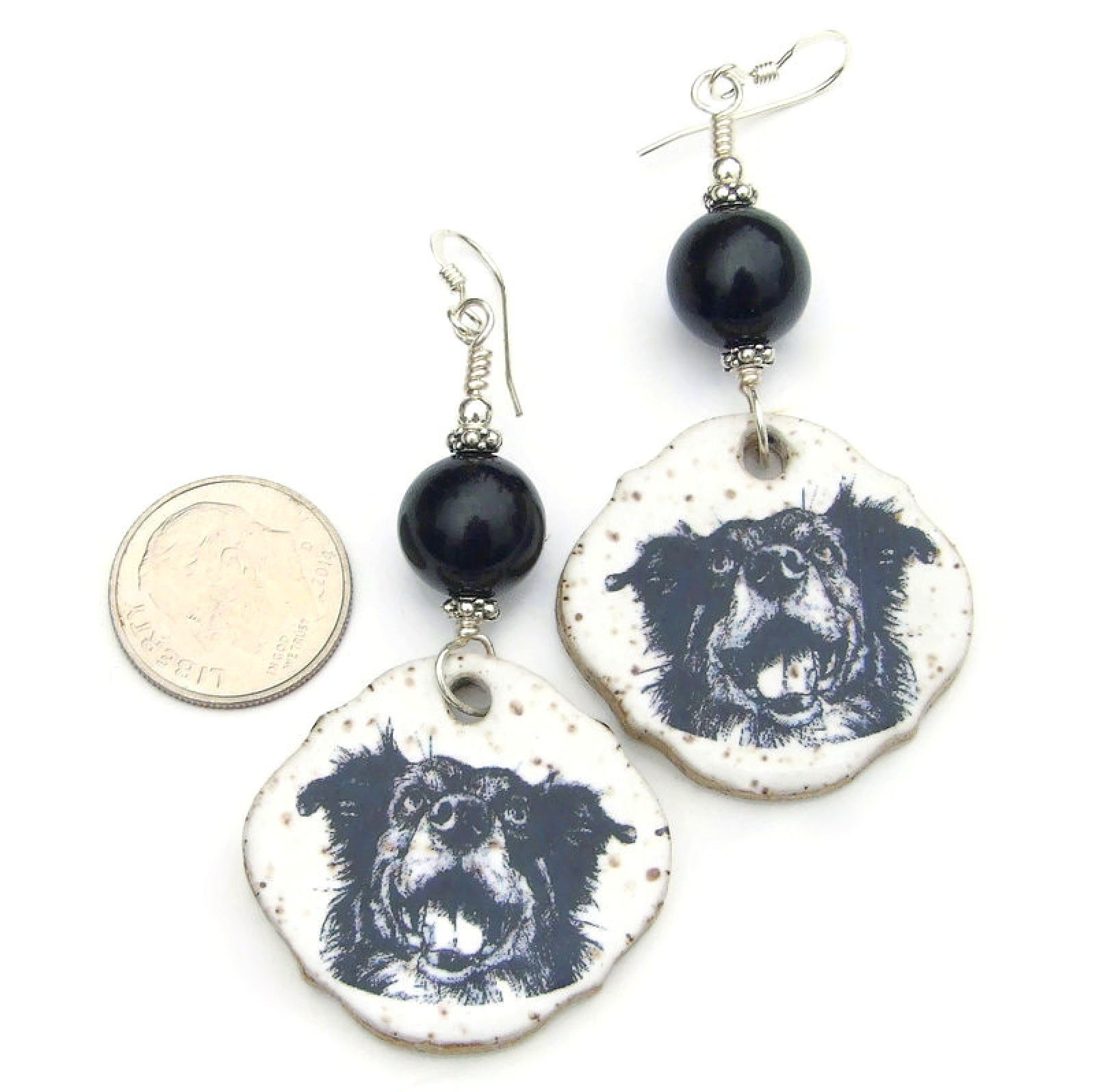 Happy Dogs Earrings, Black White Ceramic Handmade Dog Lover Jewelry ...