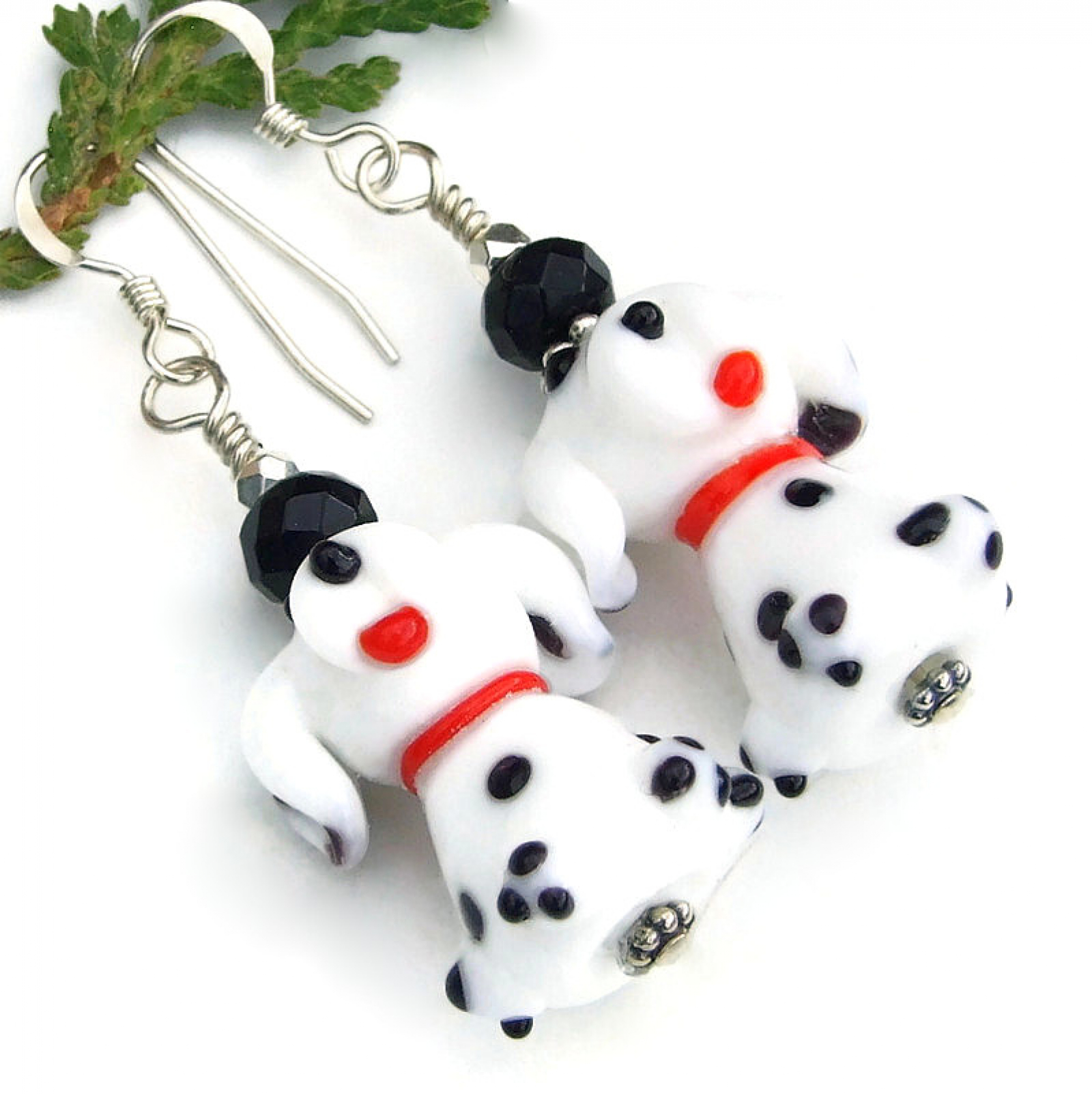 Spotted Dogs Earrings, Lampwork Glass Onyx Handmade Dog Lover Jewelry ...