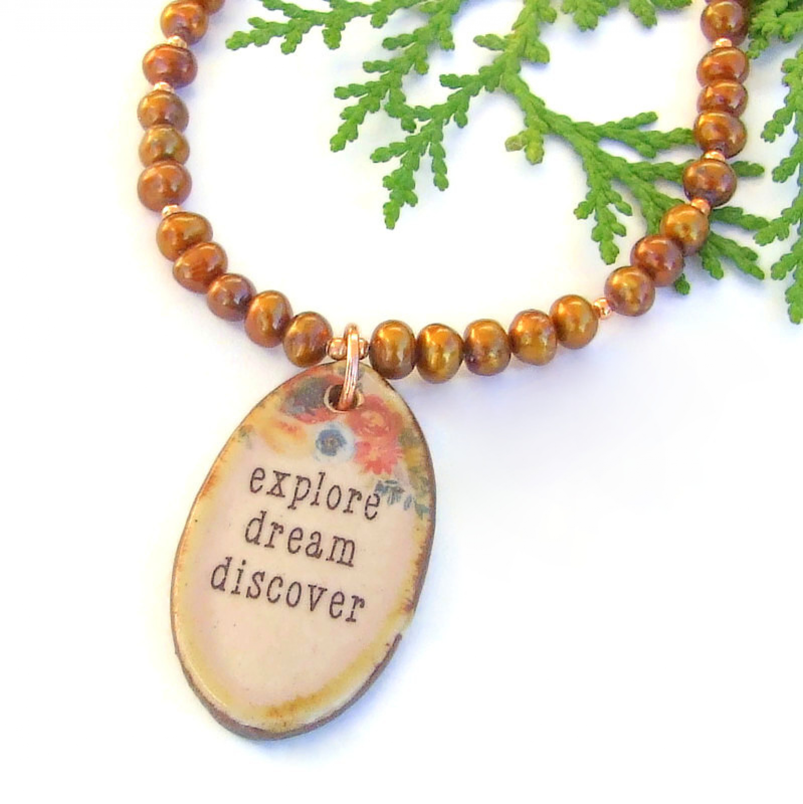 Explore Dream Discover Necklace Pearls Inspirational Handmade Jewelry ...