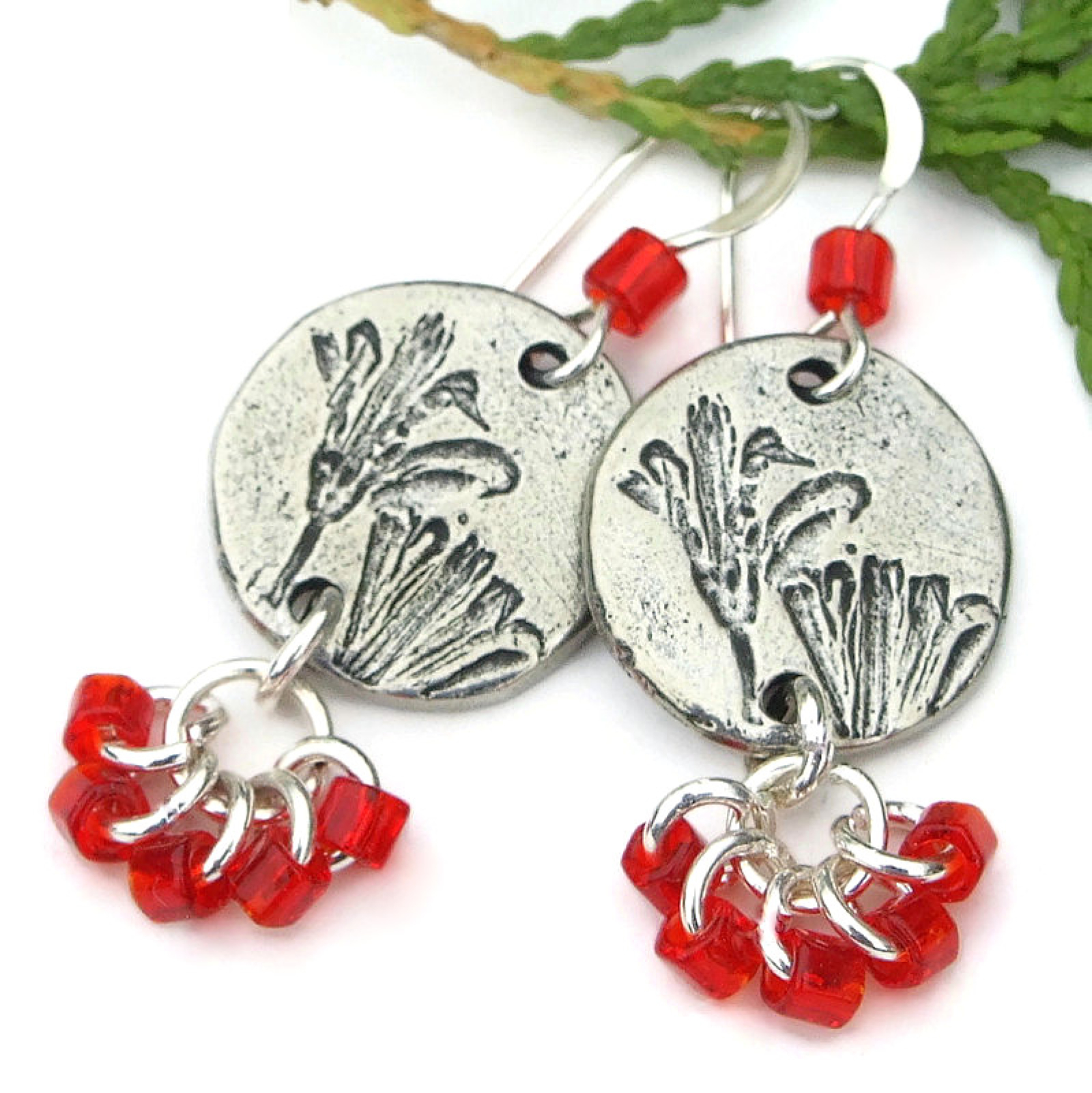 Flowers Lilies Earrings, Pewter Red Handmade Flower Lover Jewelry Gift ...