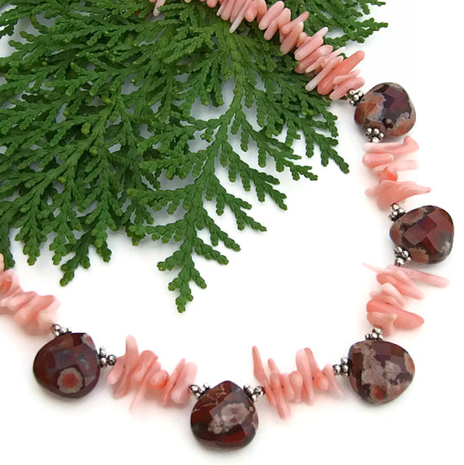 Apple Jasper Pink Coral Necklace Gemstones Handmade Beach Jewelry Gift ...