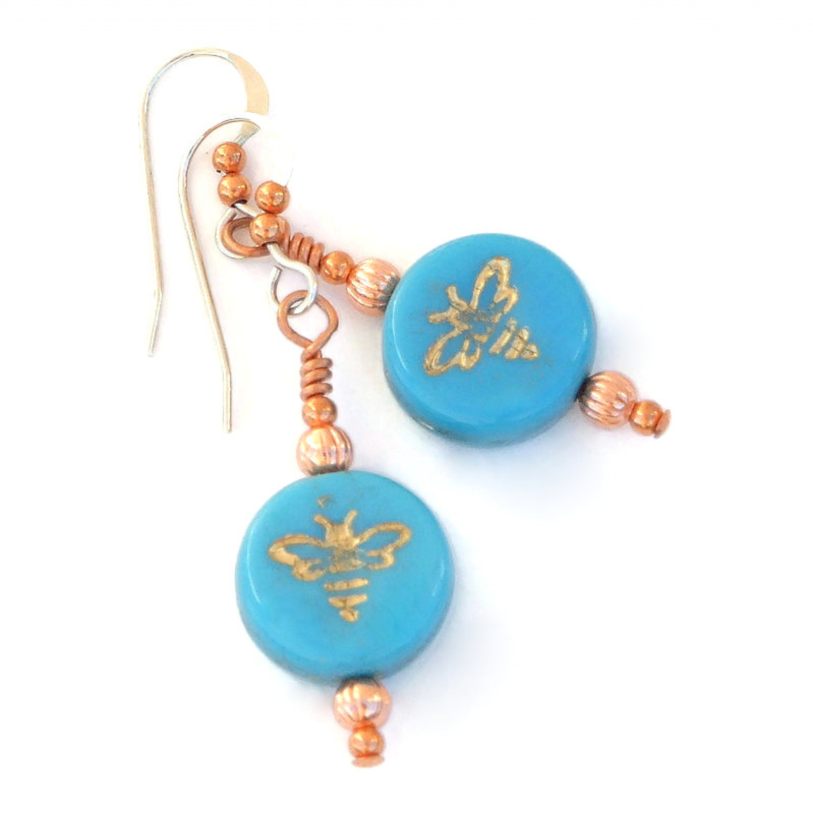 Bee Earrings, Turquoise Blue Gold Copper Handmade Bees Jewelry Gift ...