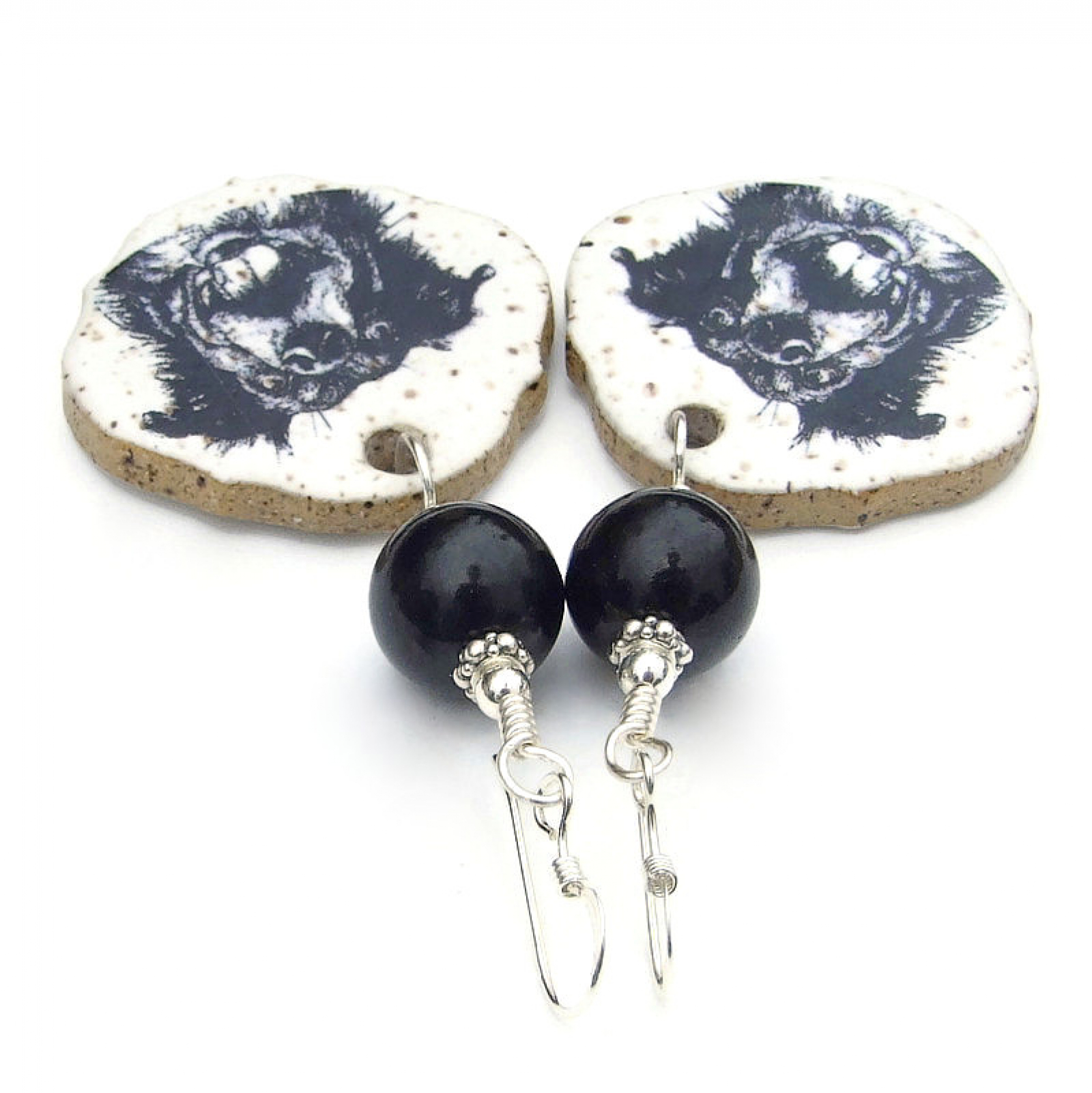 Happy Dogs Earrings, Black White Ceramic Handmade Dog Lover Jewelry ...