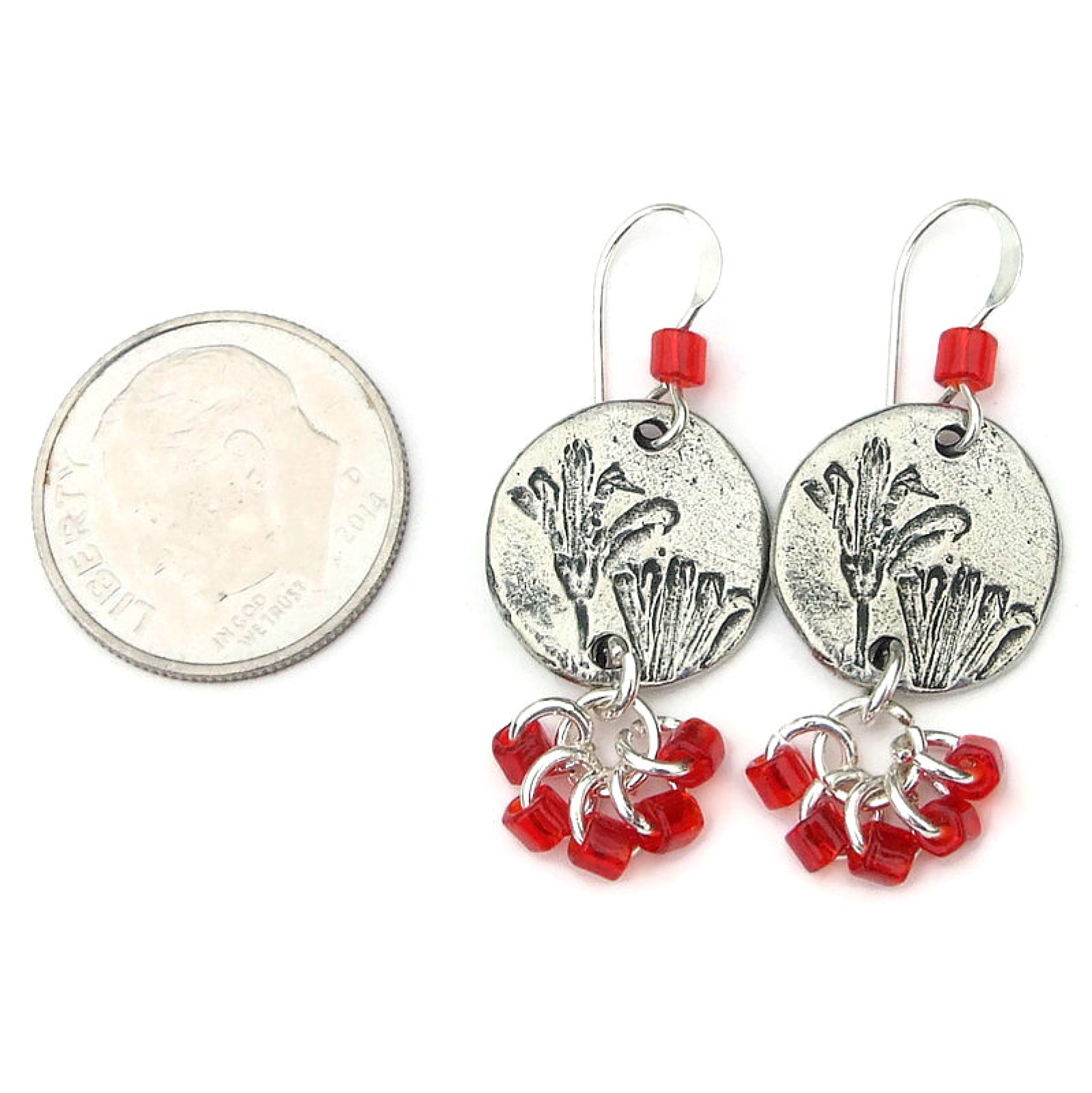 Flowers Lilies Earrings, Pewter Red Handmade Flower Lover Jewelry Gift ...
