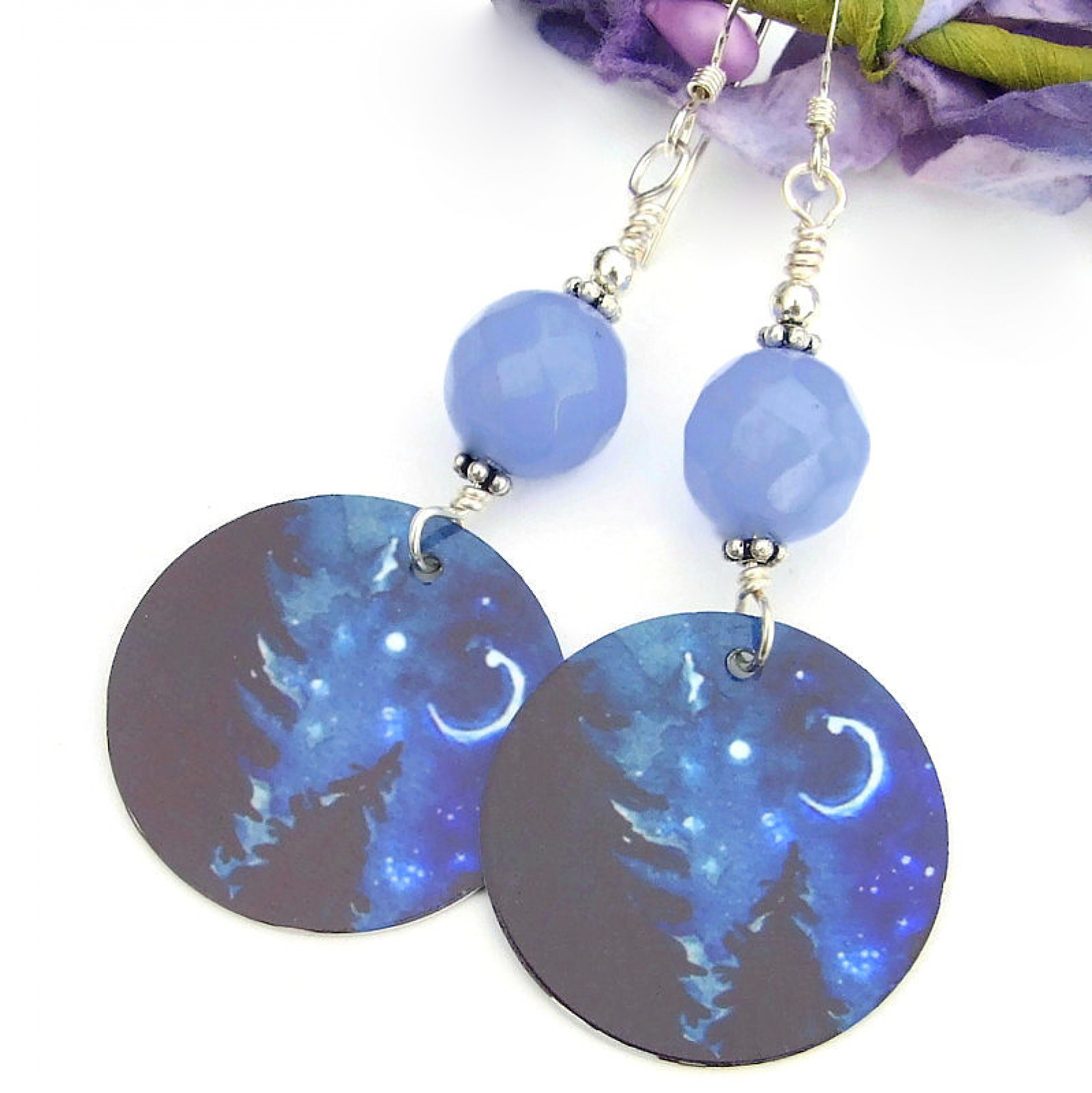 Night Sky Earrings Moon Stars Blue Quartz Handmade Star Gazer Jewelry ...