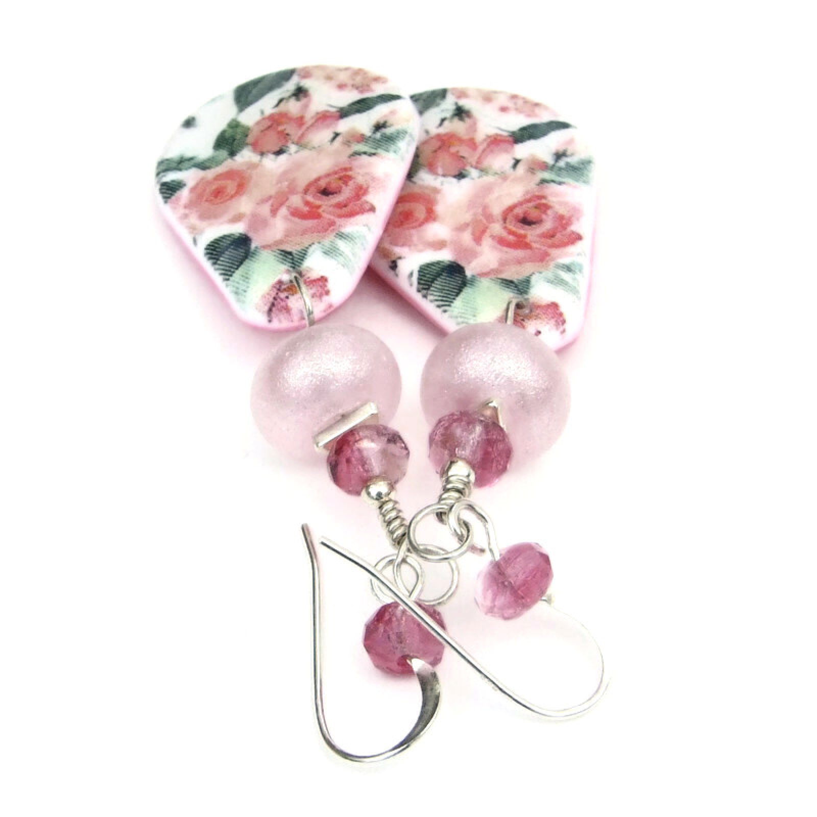 Pink Roses Earrings, Flowers Lampwork Handmade Flower Lover Jewelry ...