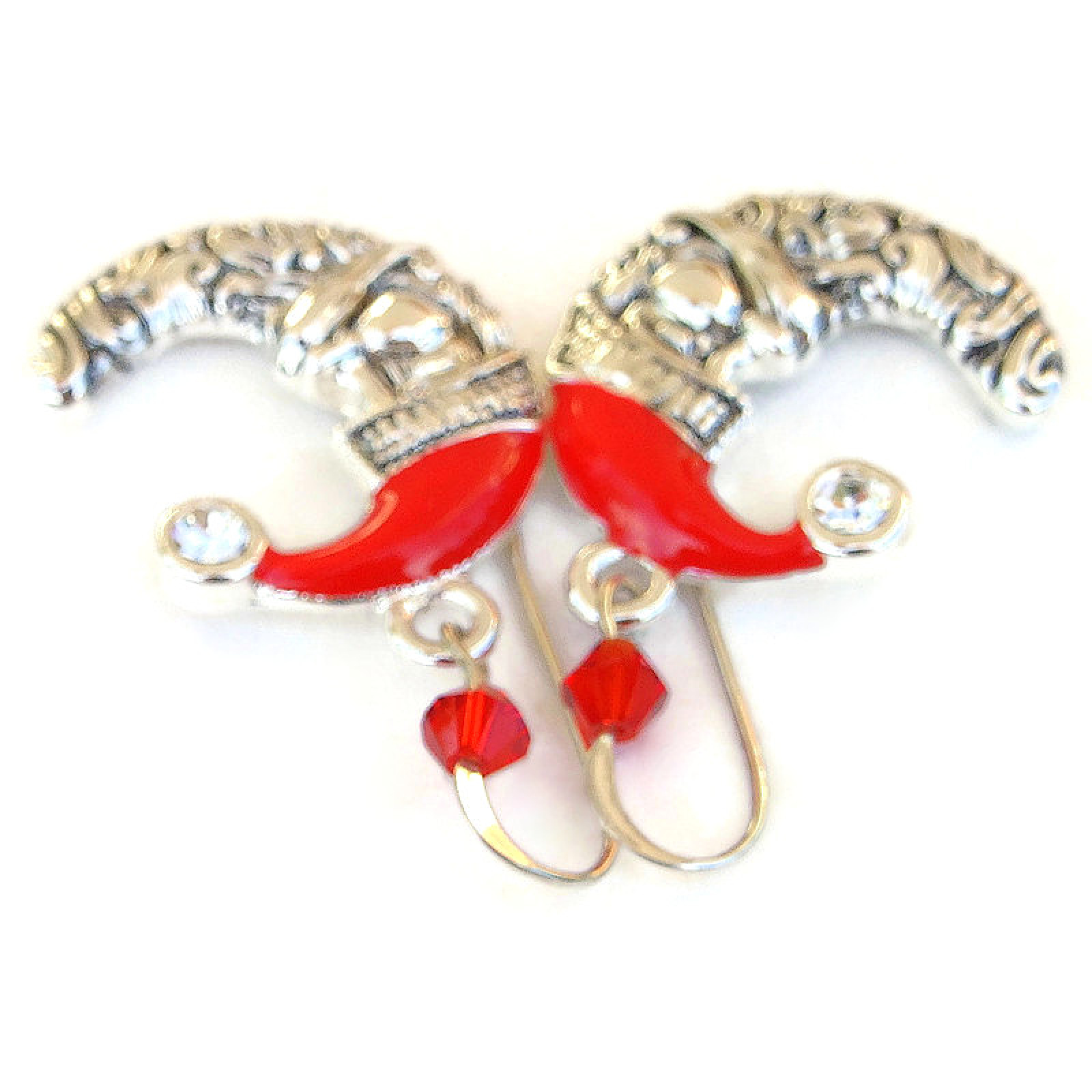 Santa Moons Christmas Earrings, Red Silver Handmade Holiday Jewelry ...