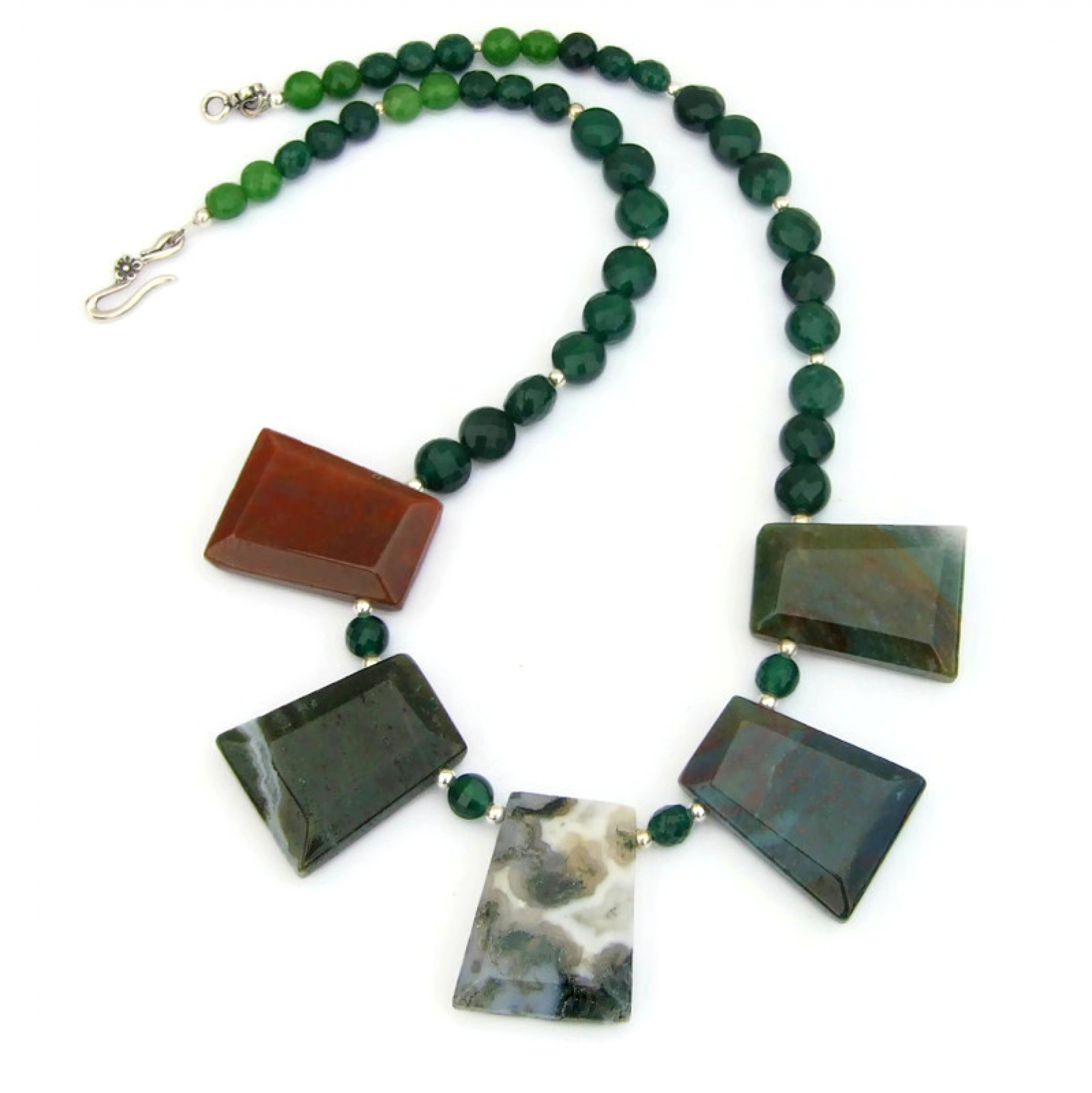 India Agate Necklace, Green Quartz Boho Handmade Gemstone Jewelry Gift ...