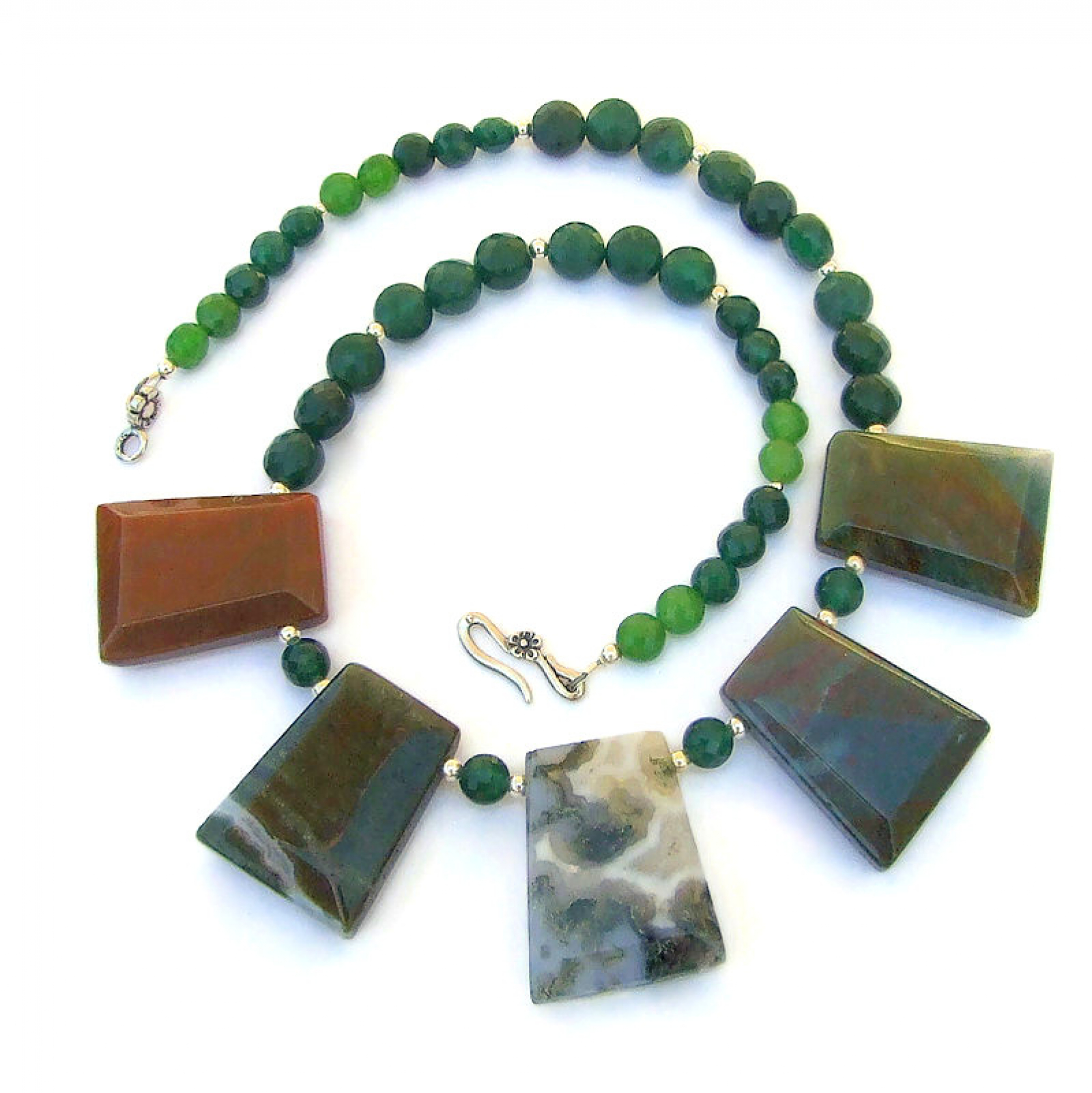 India Agate Necklace, Green Quartz Boho Handmade Gemstone Jewelry Gift ...