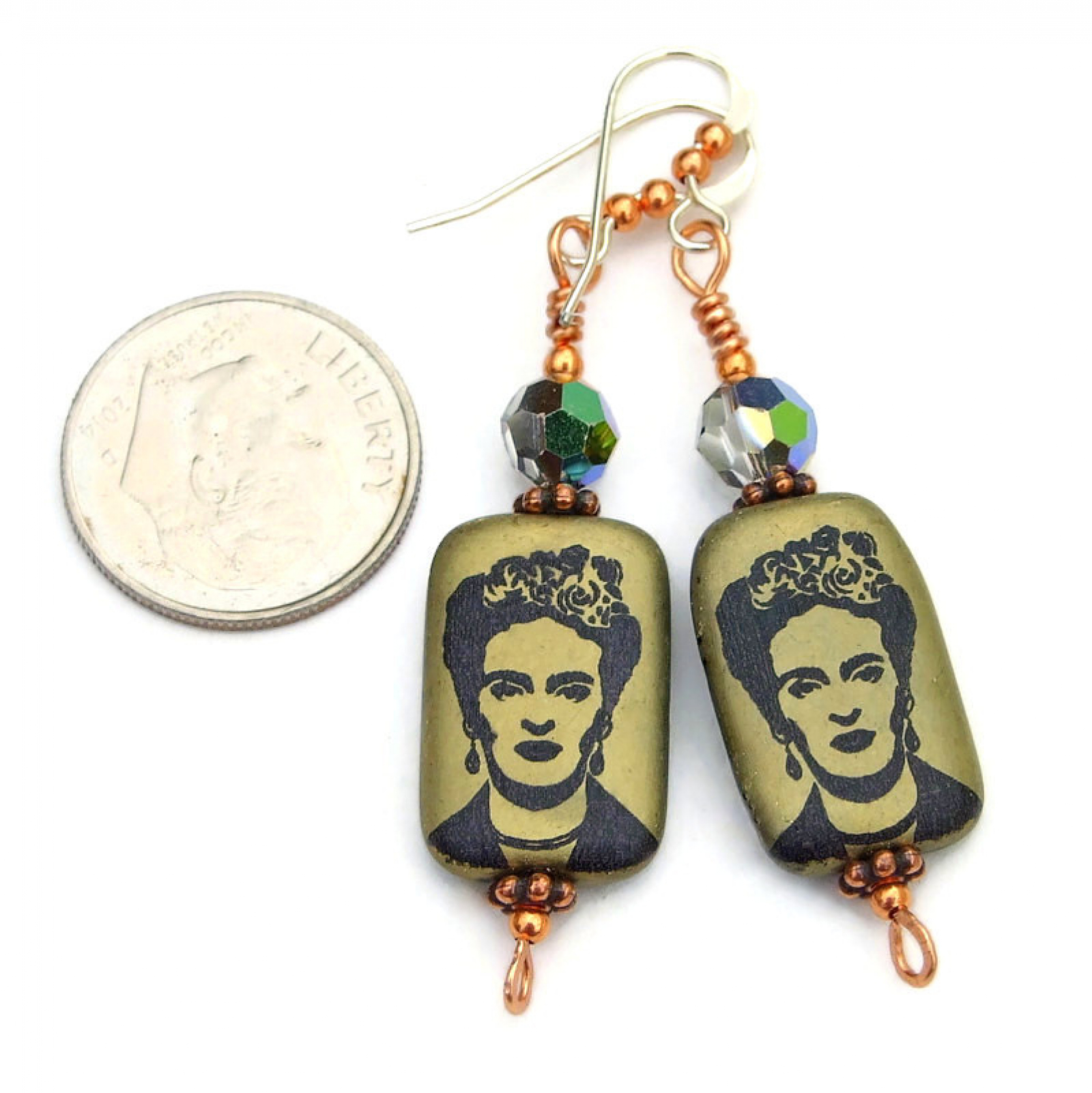 Frida Kahlo Earrings Black Gold Laser Etched Crystals Handmade Jewelry ...