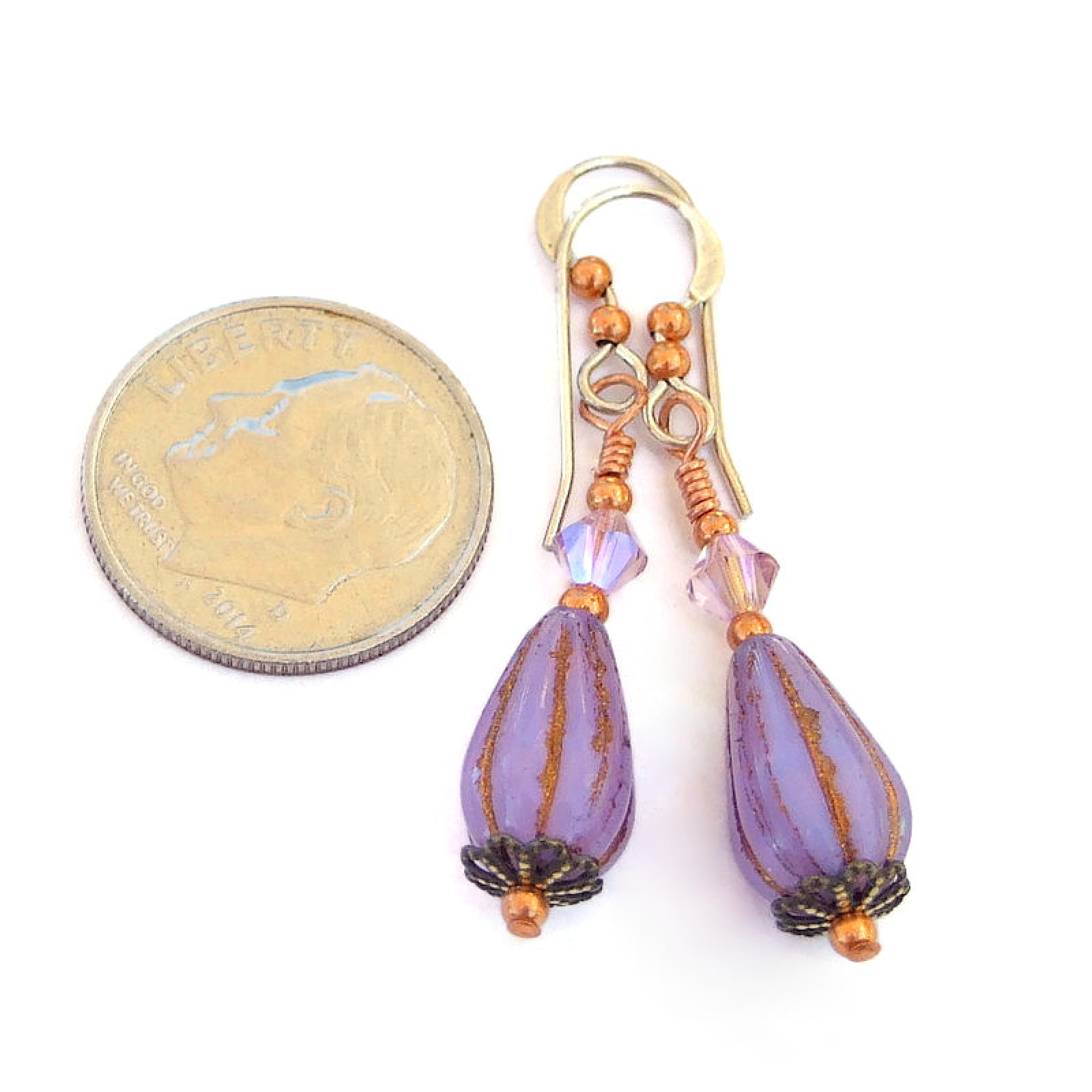 Lilac Purple Teardrop Earrings, Swarovski Handmade Rustic Jewelry Gift ...