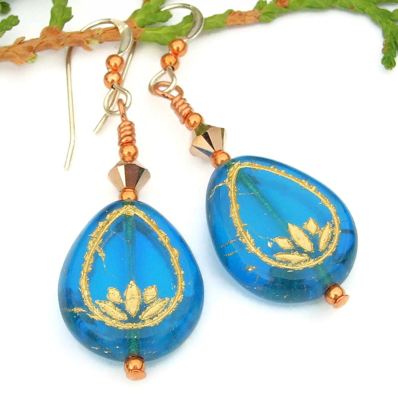 Lotus Flower Teardrop Earrings, Aquamarine Handmade Yoga Jewelry Gift ...