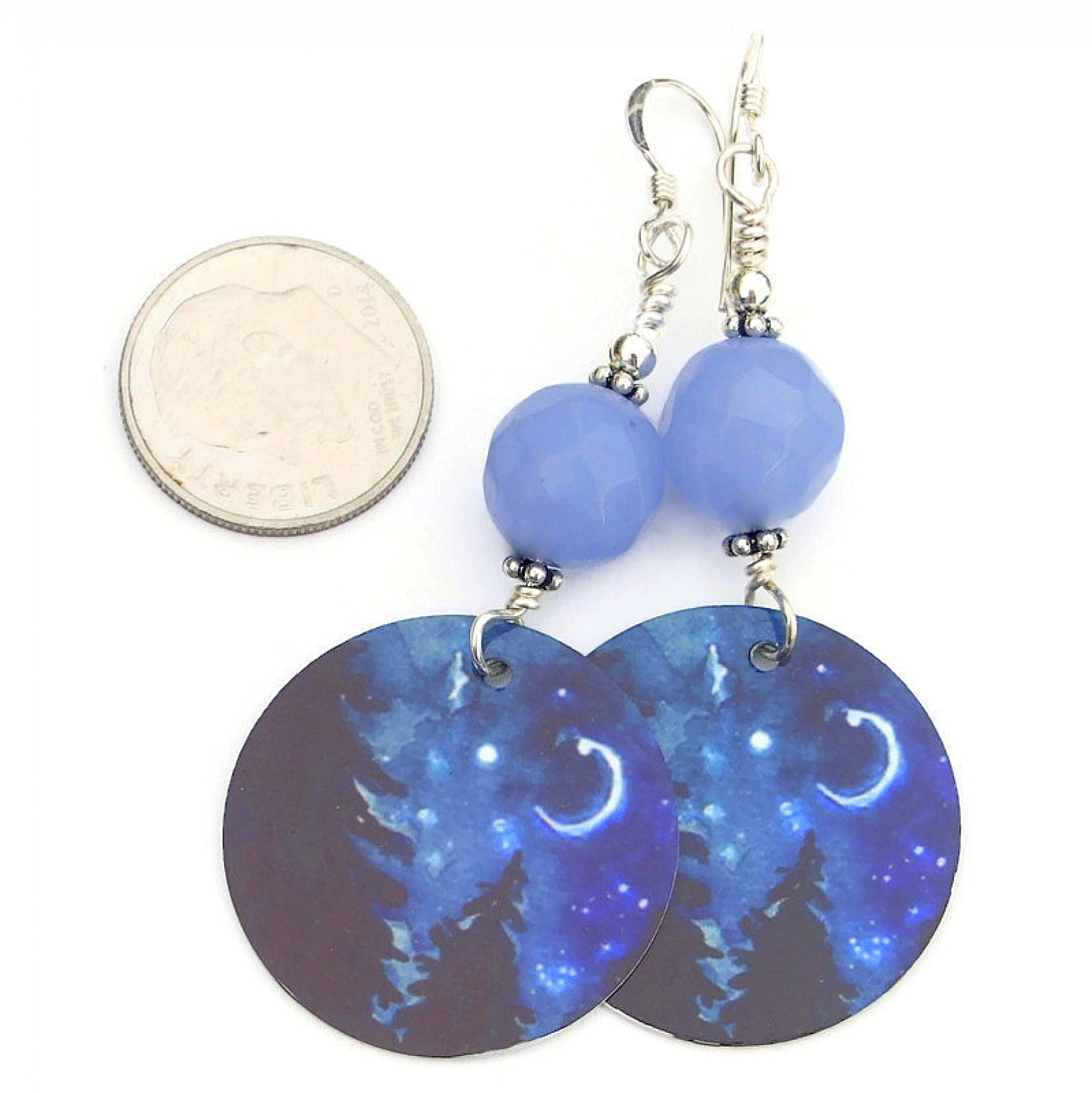 Night Sky Earrings Moon Stars Blue Quartz Handmade Star Gazer Jewelry ...