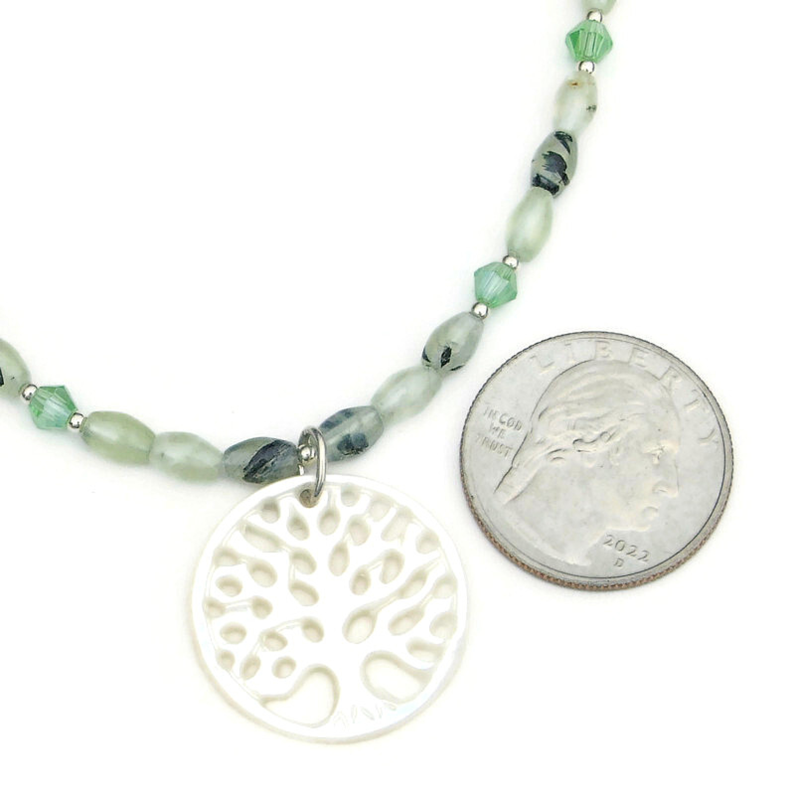 Tree of Life Necklace. Mother of Pearl Prehnite Handmade Jewelry Gift ...