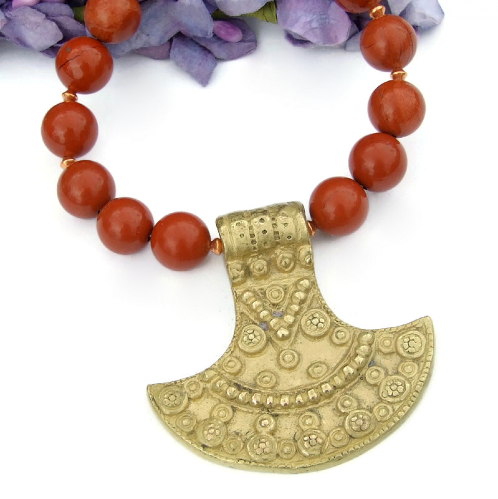 Nepal Tribal Shield Pendant Necklace, Red Jasper Handmade Jewelry Gift ...