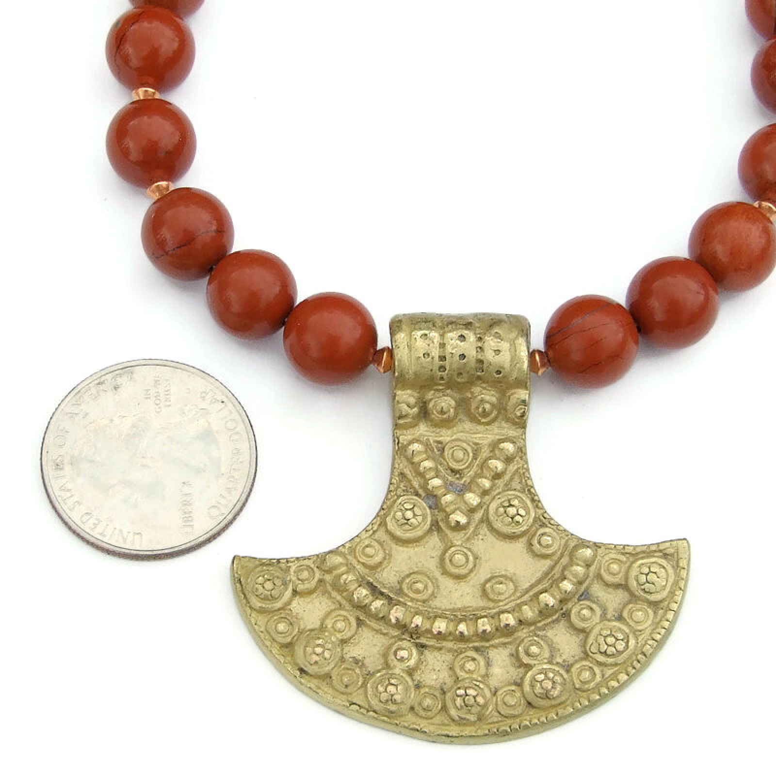 Nepal Tribal Shield Pendant Necklace, Red Jasper Handmade Jewelry Gift ...