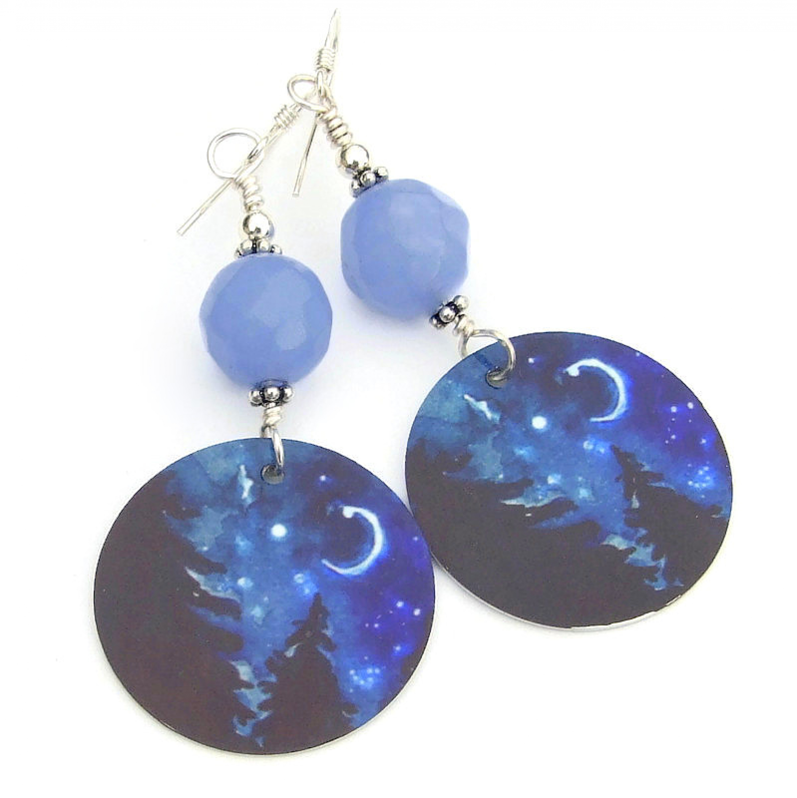 Night Sky Earrings Moon Stars Blue Quartz Handmade Star Gazer Jewelry ...
