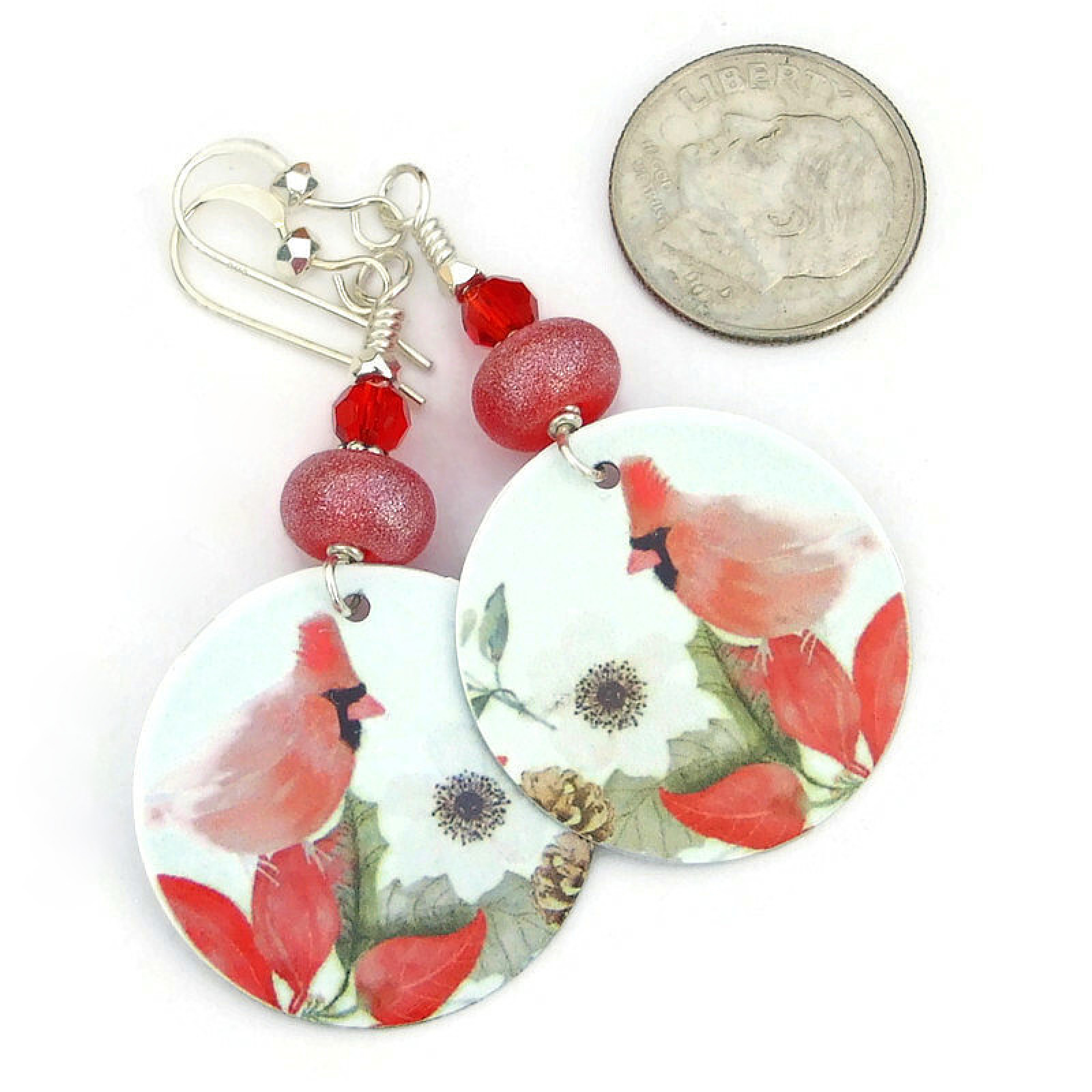 Cardinal Christmas Earrings, Holiday Handmade Red Bird Jewelry Gift ...