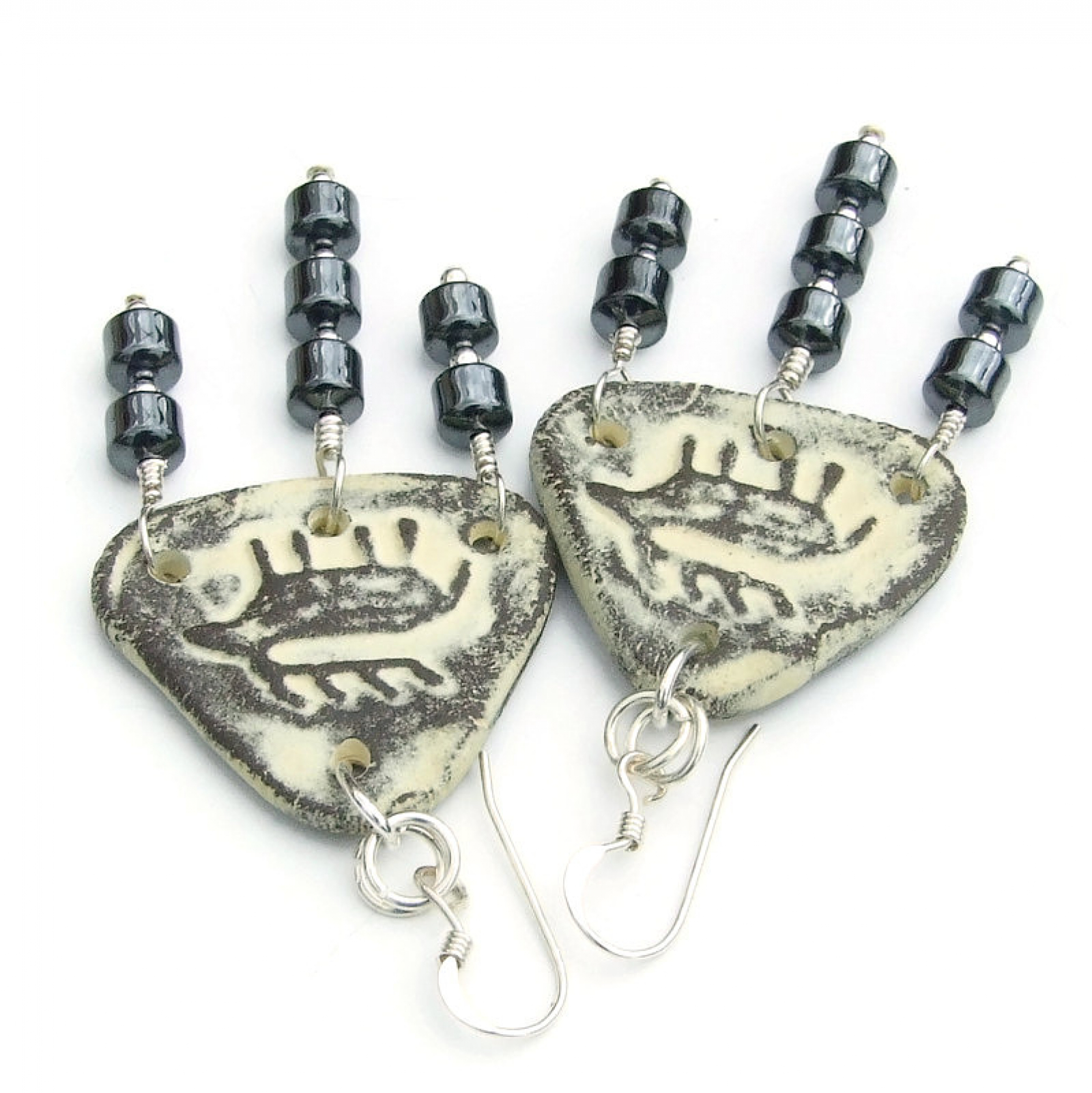 Petroglyph Deer Elk Earrings, Rustic Ceramic Hematite Handmade Jewelry ...