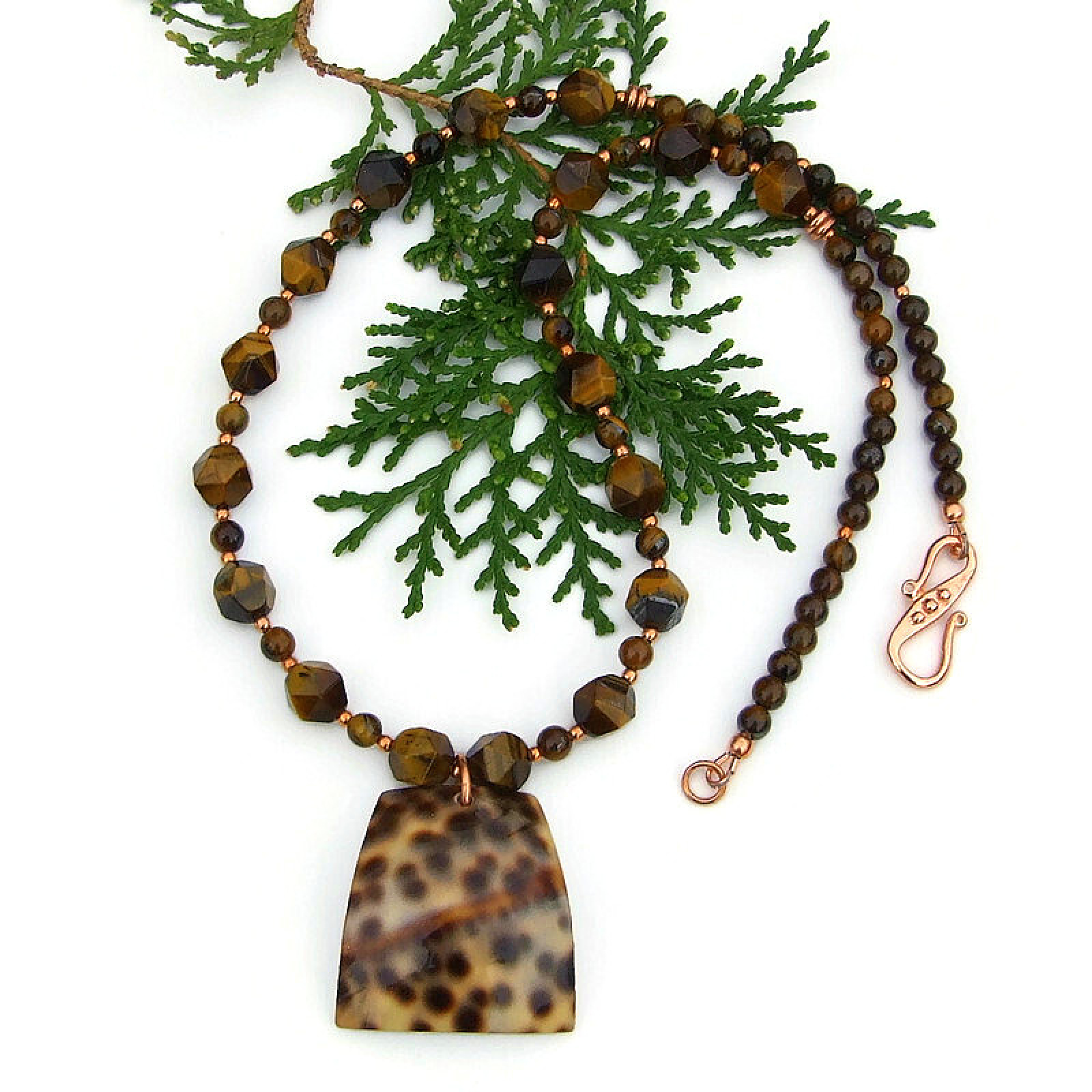 Tiger Cowrie Shell Necklace Golden Tigers Eye Copper Handmade Jewelry ...