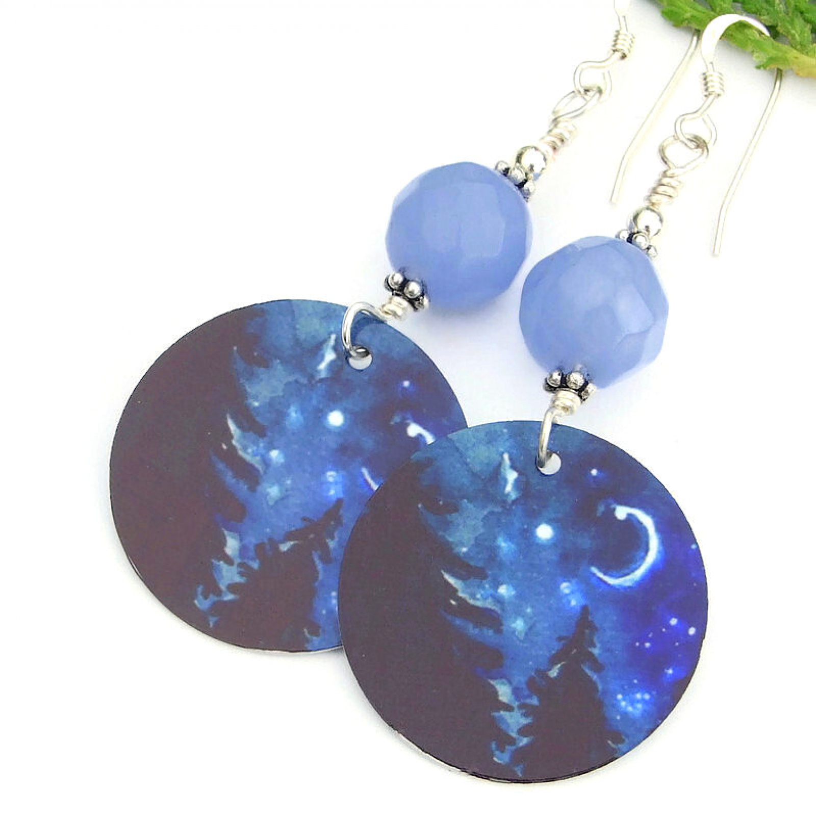 Night Sky Earrings Moon Stars Blue Quartz Handmade Star Gazer Jewelry ...