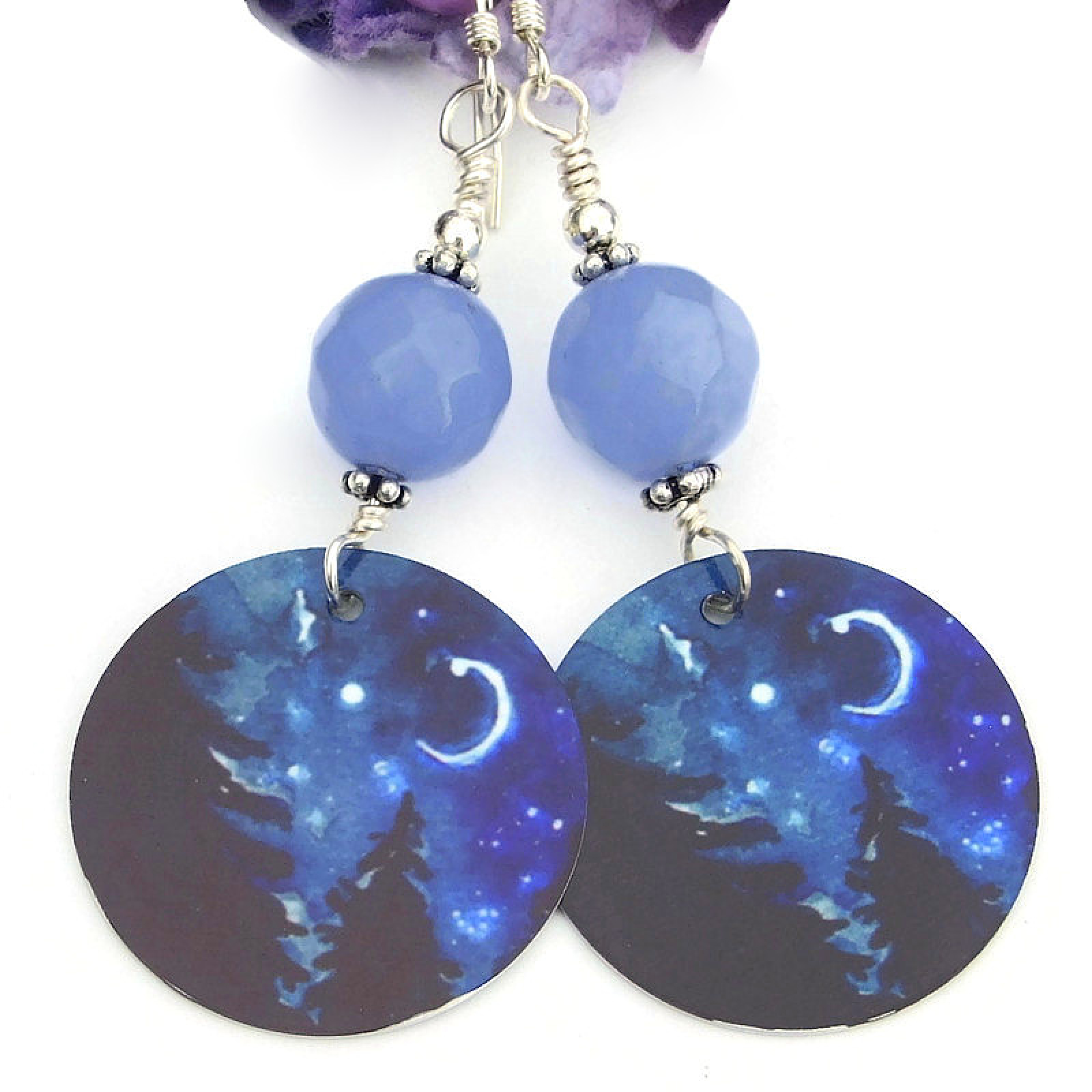 Night Sky Earrings Moon Stars Blue Quartz Handmade Star Gazer Jewelry ...
