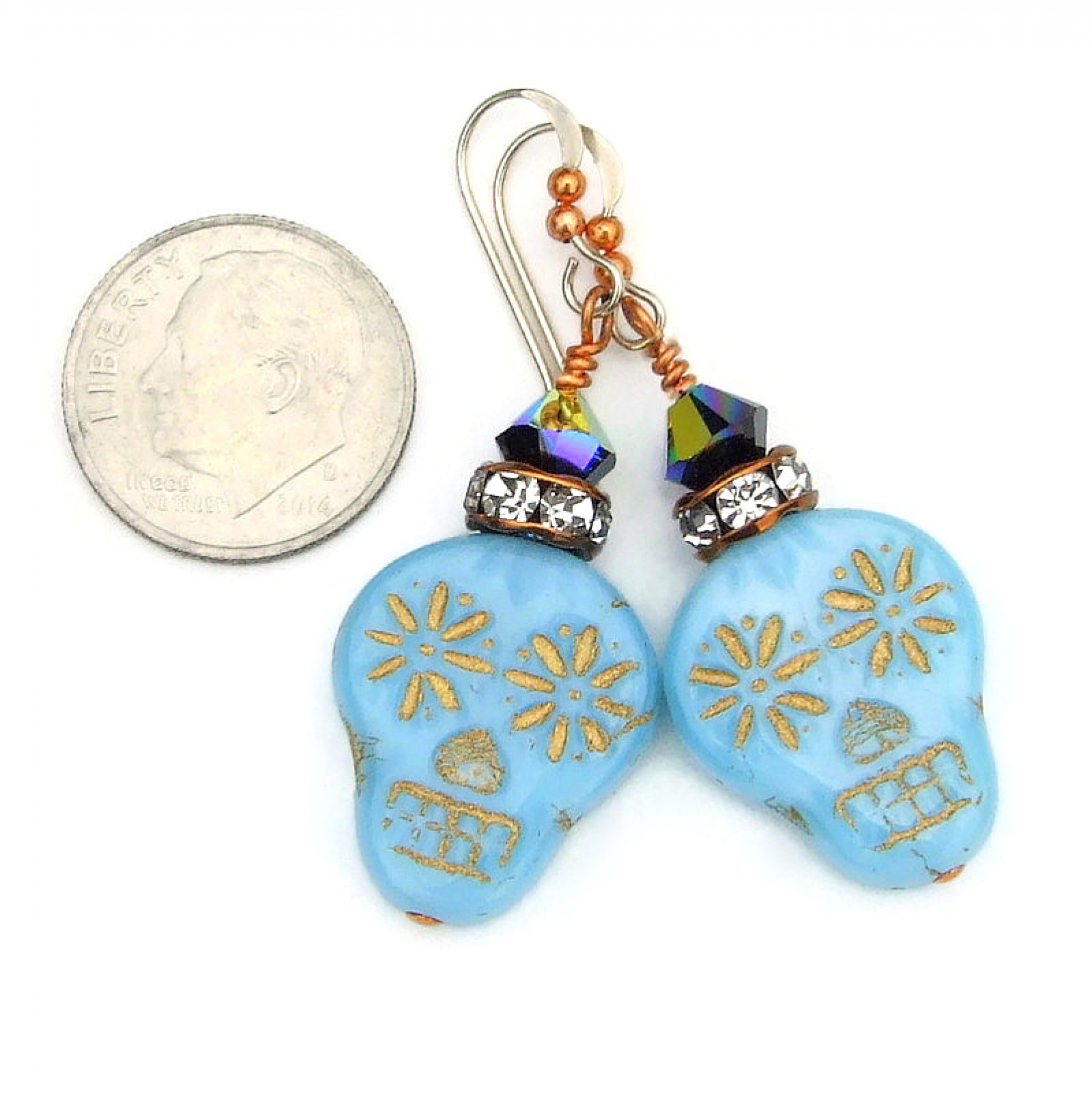 Sugar Skull Earrings, Halloween Day of the Dead Blue Handmade Jewelry ...
