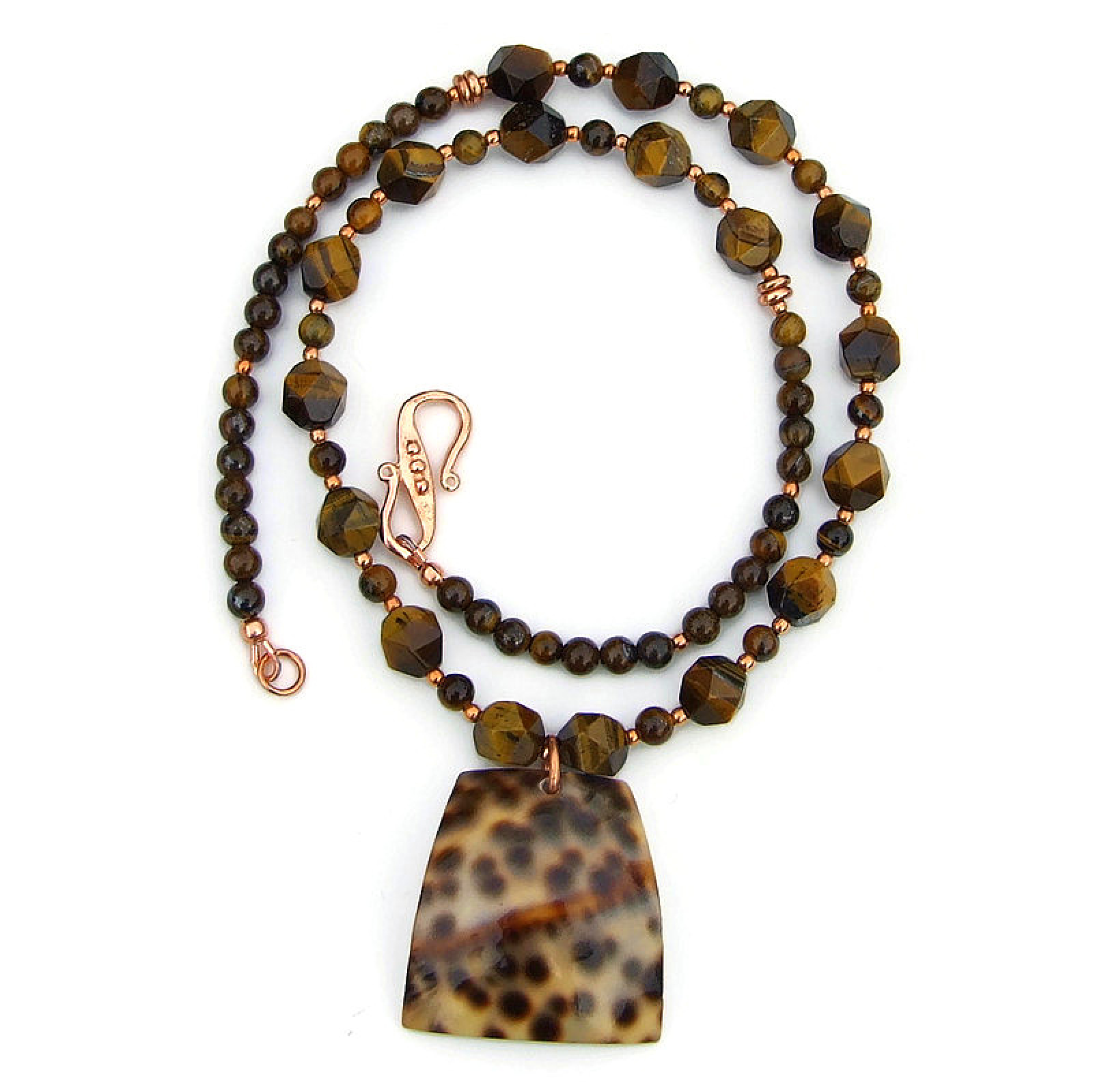 Tiger Cowrie Shell Necklace Golden Tigers Eye Copper Handmade Jewelry ...