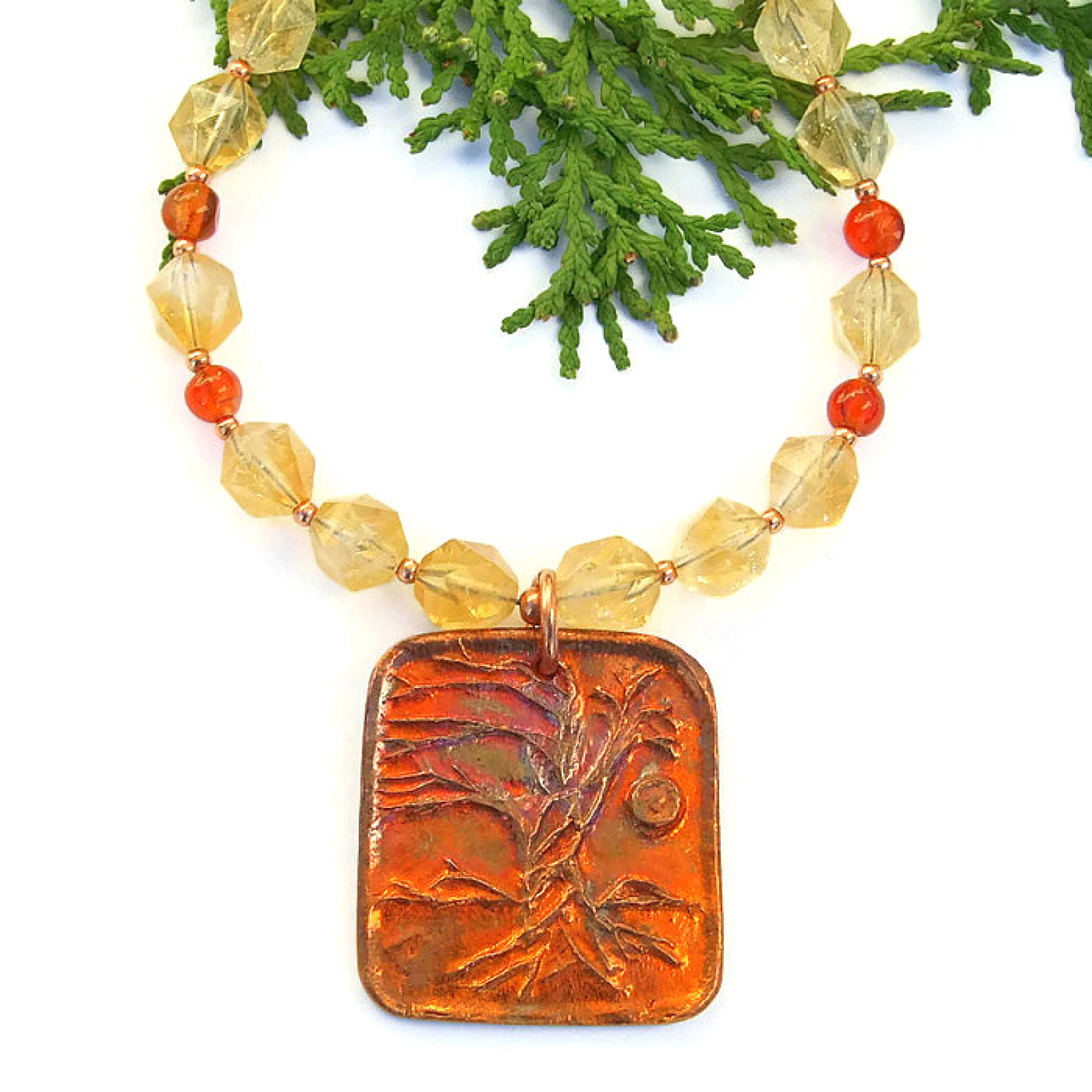 Tree of Life Yggdrasil Necklace, Citrine Carnelian Handmade Jewelry ...