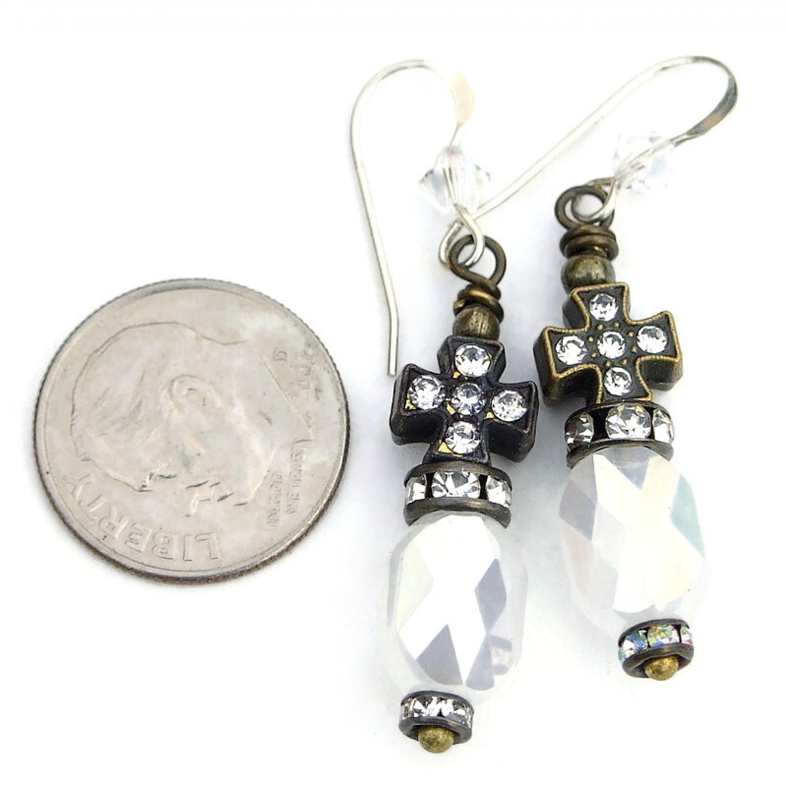 Crystal Cross White Opal Earrings Rustic Italian Handmade Jewelry Gift ...